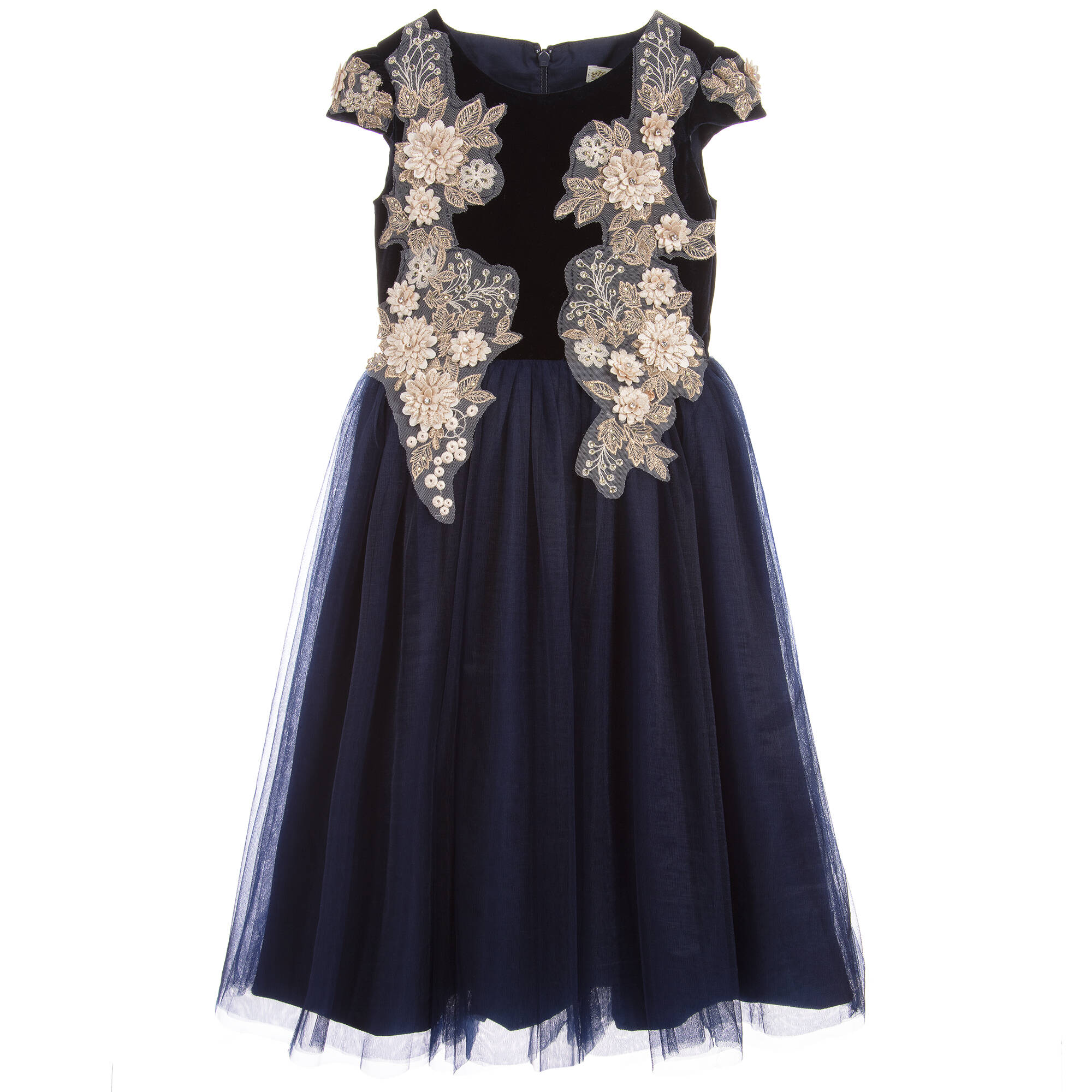 Le Mu - Blue Velvet & Tulle Dress | Childrensalon Outlet