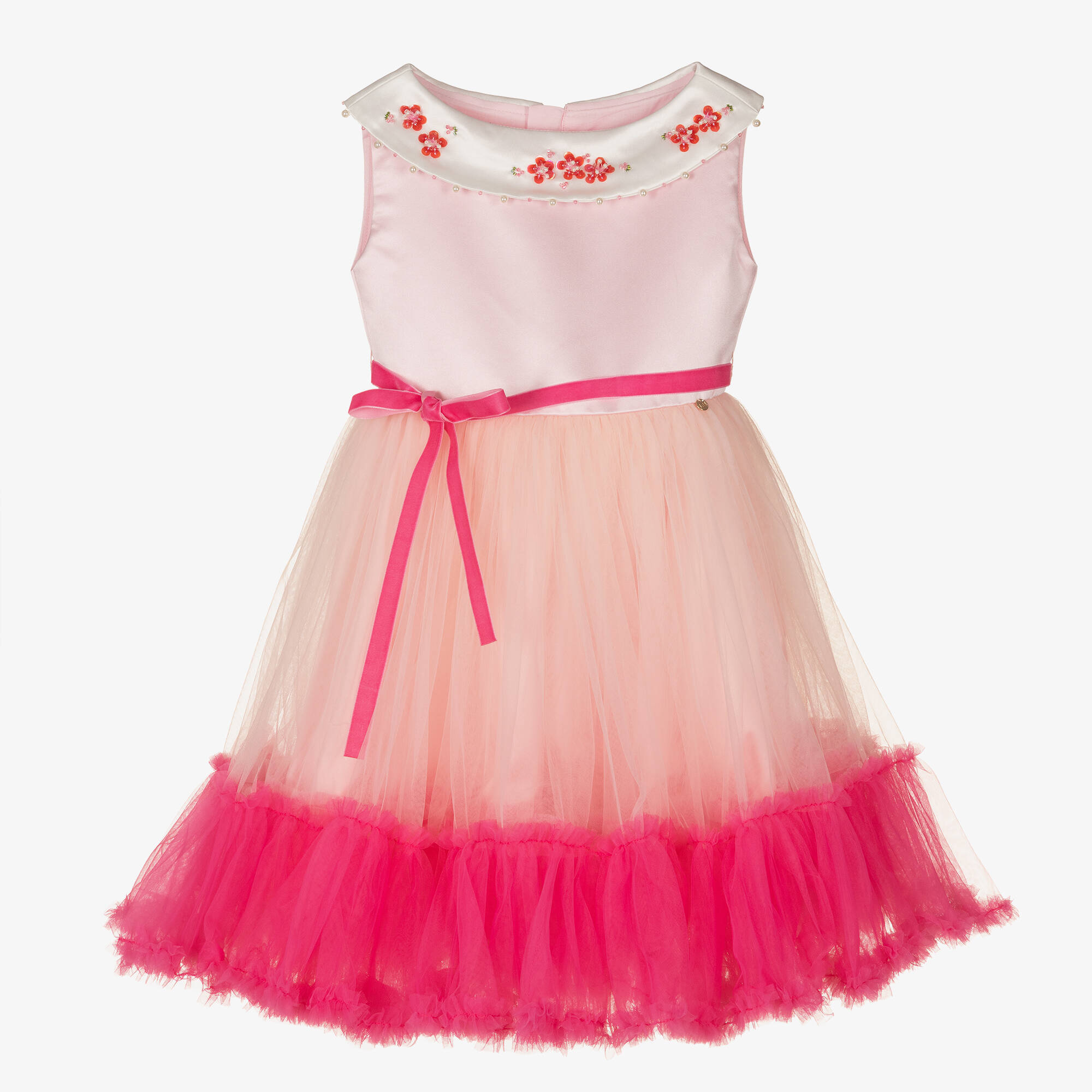 Le Mu - Girls Pink Satin & Tulle Dress | Childrensalon Outlet