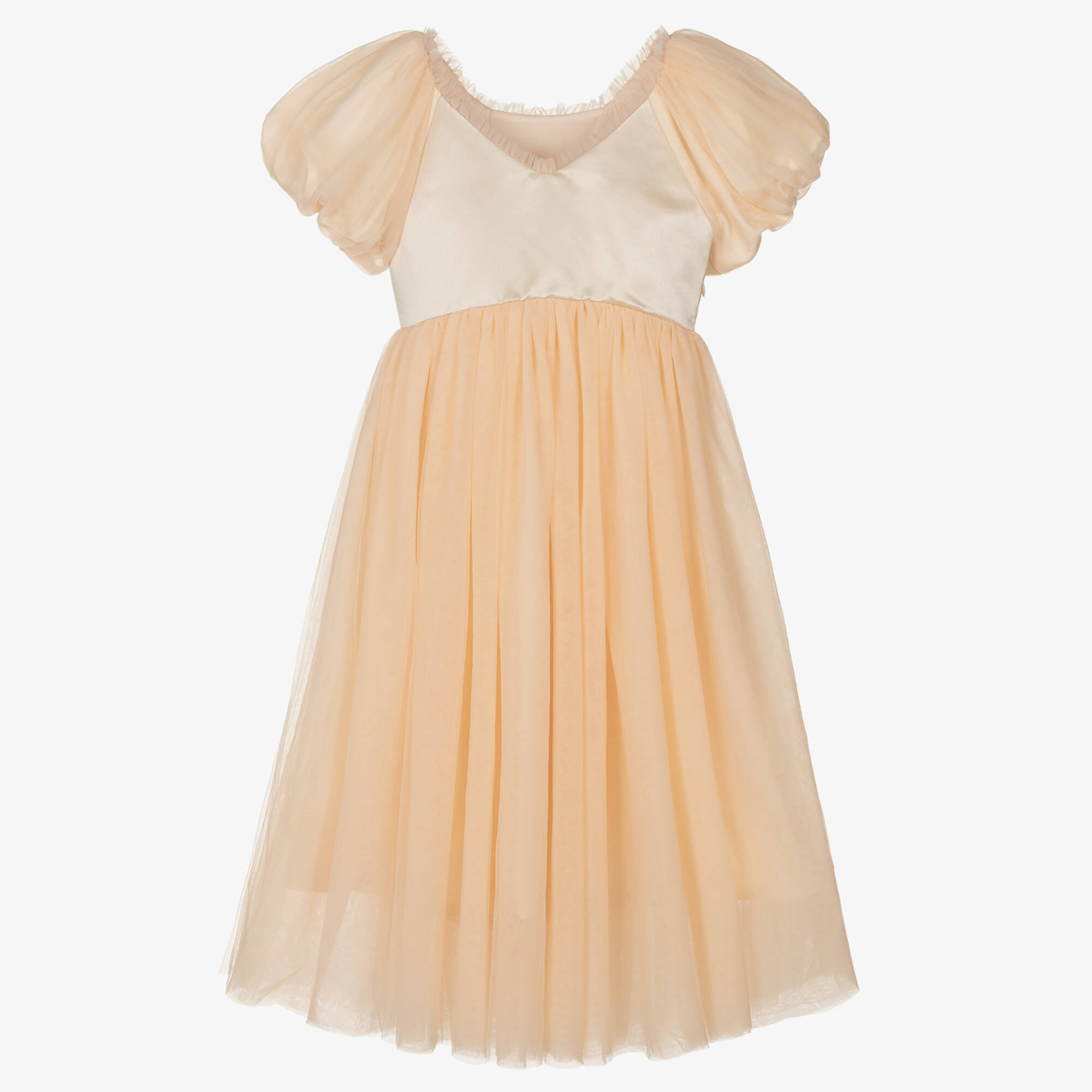 Le Mu - Girls Pink Tulle Long Dress | Childrensalon Outlet