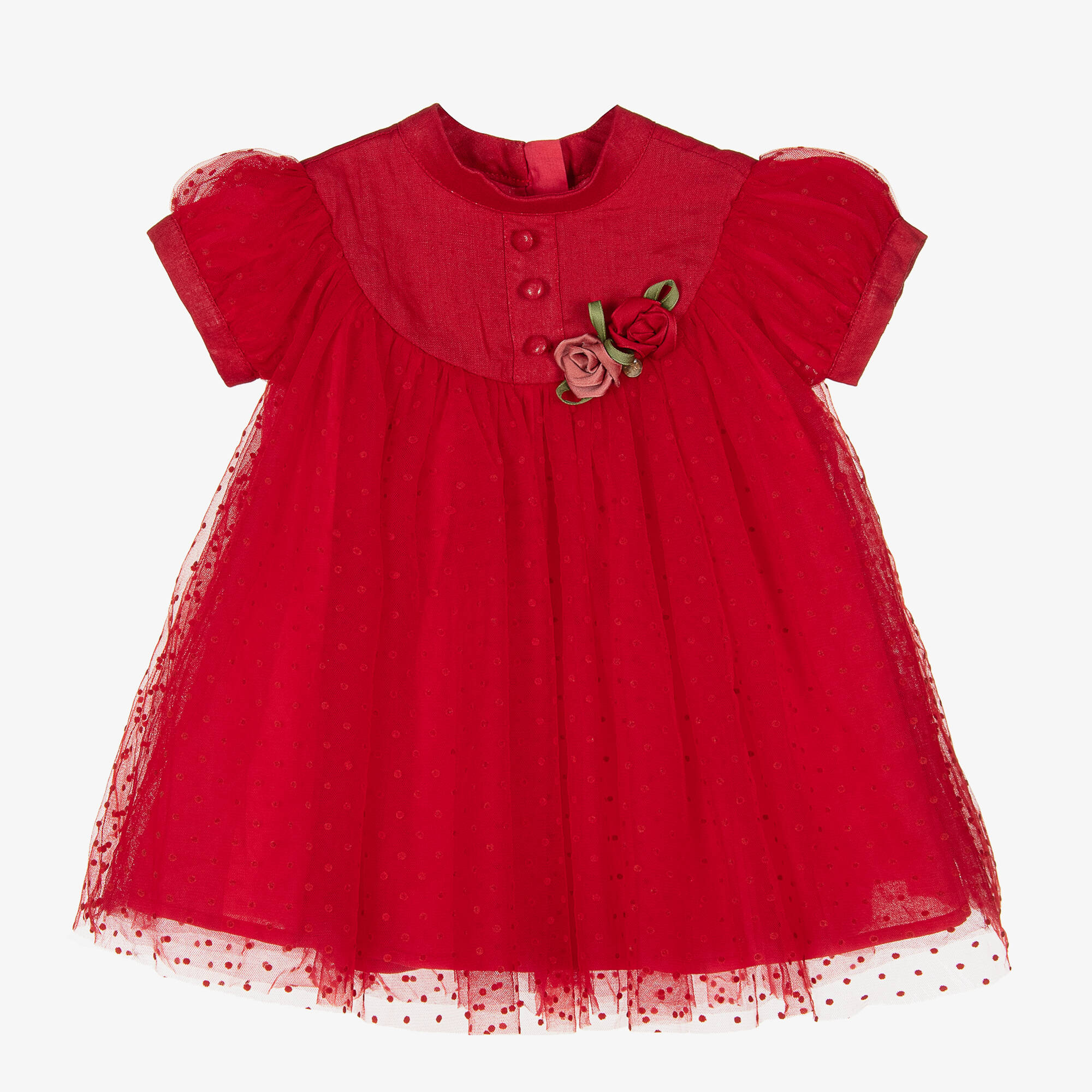 Le Mu - Girls Red Dotted Tulle Dress | Childrensalon Outlet