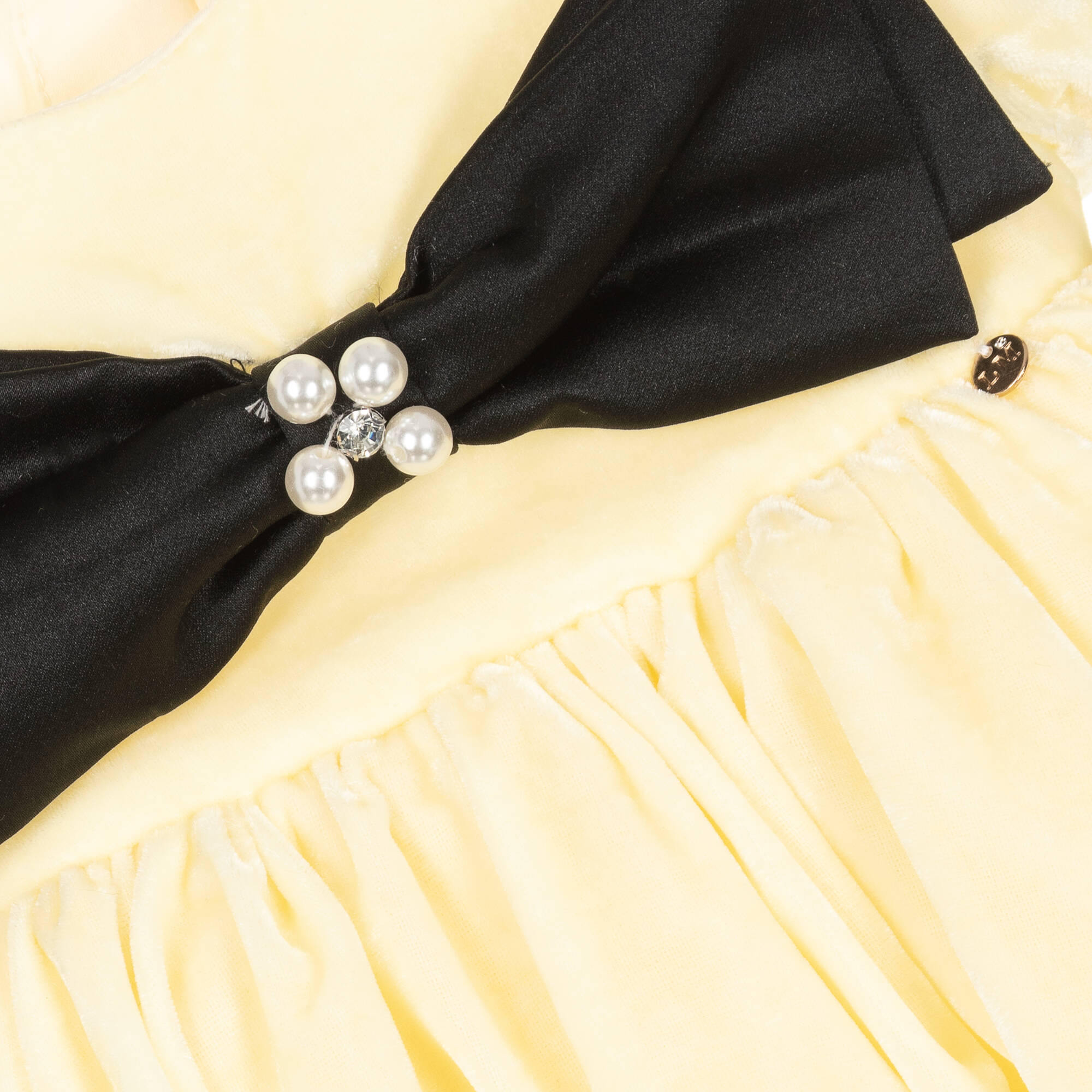 Le Mu - Yellow Bow Velvet Baby Dress | Childrensalon Outlet