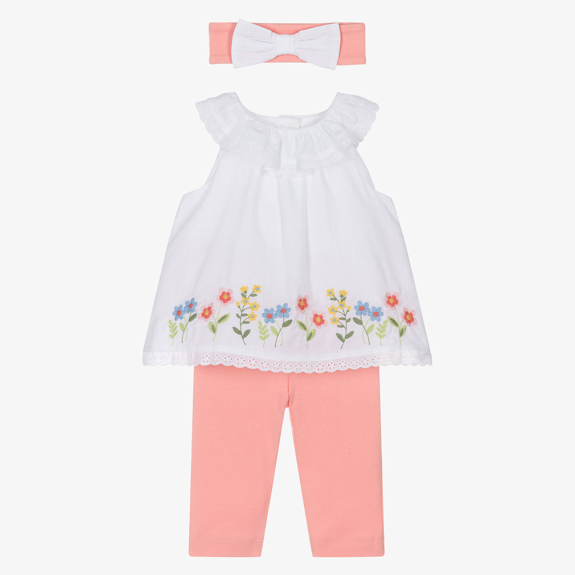 Little Me - Girls' Floral-Trim White & Pink Set | Childrensalon Outlet