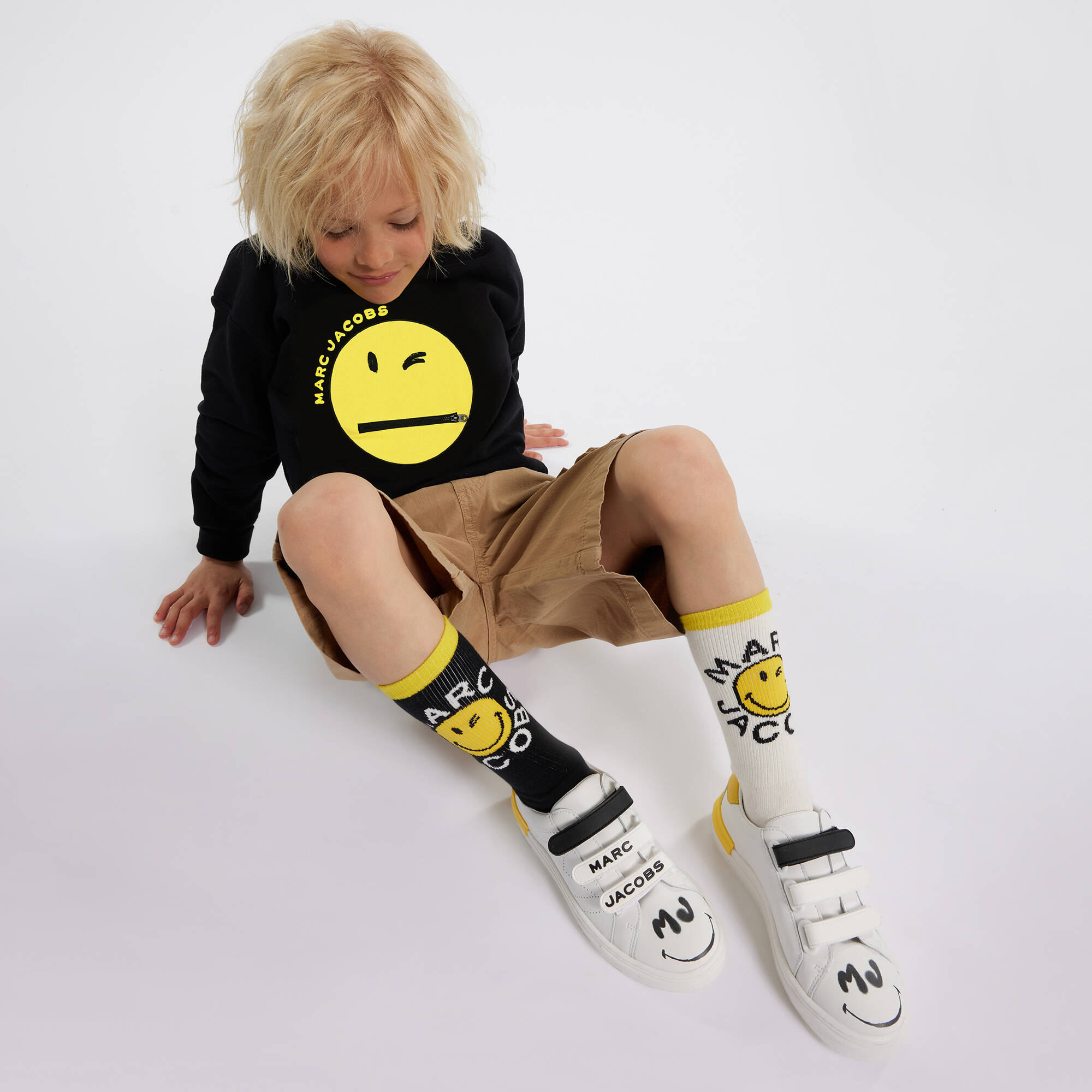 MARC JACOBS - White Leather Smiley Trainers | Childrensalon Outlet