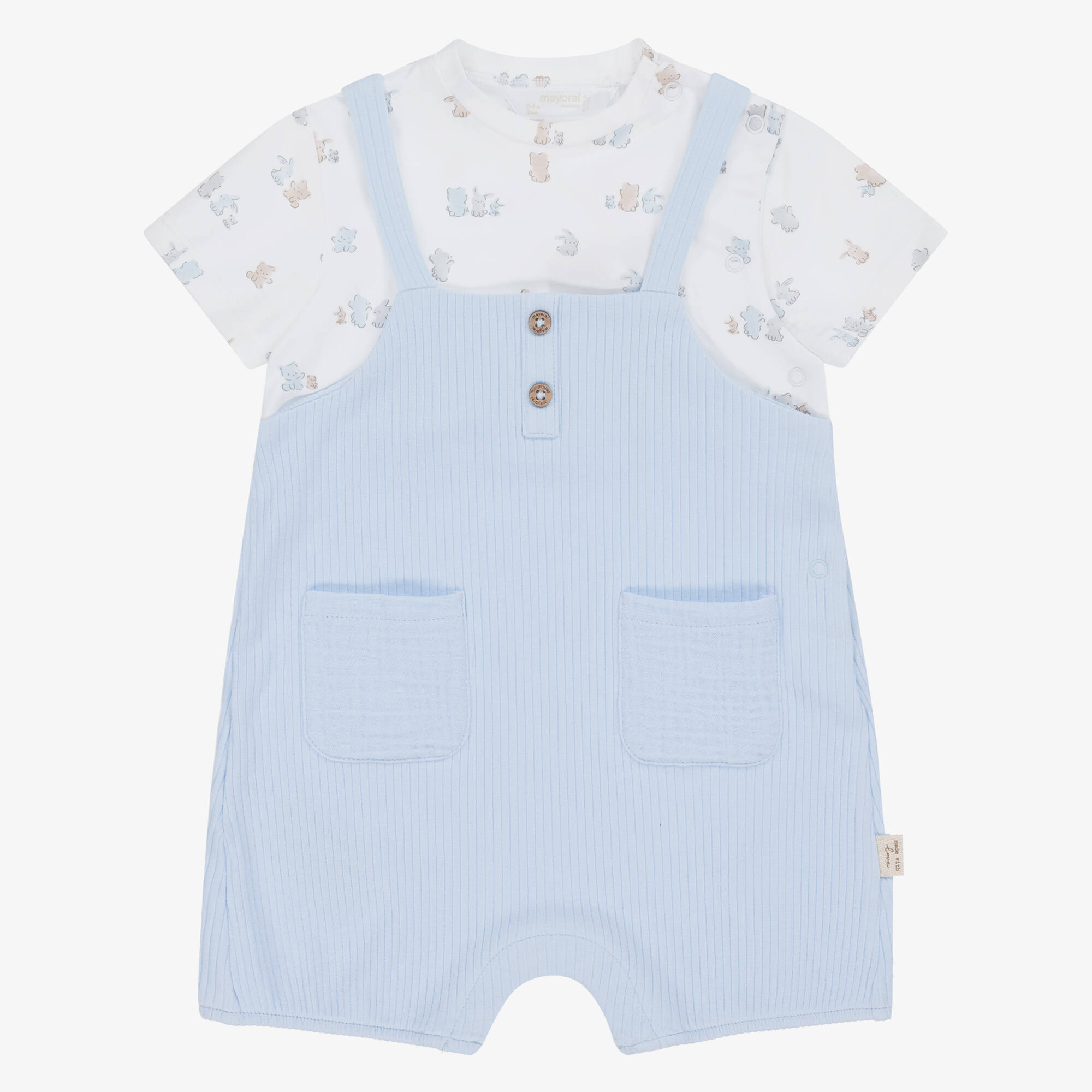 Mayoral Newborn - Boys Soft Blue Cotton Shortie | Childrensalon Outlet