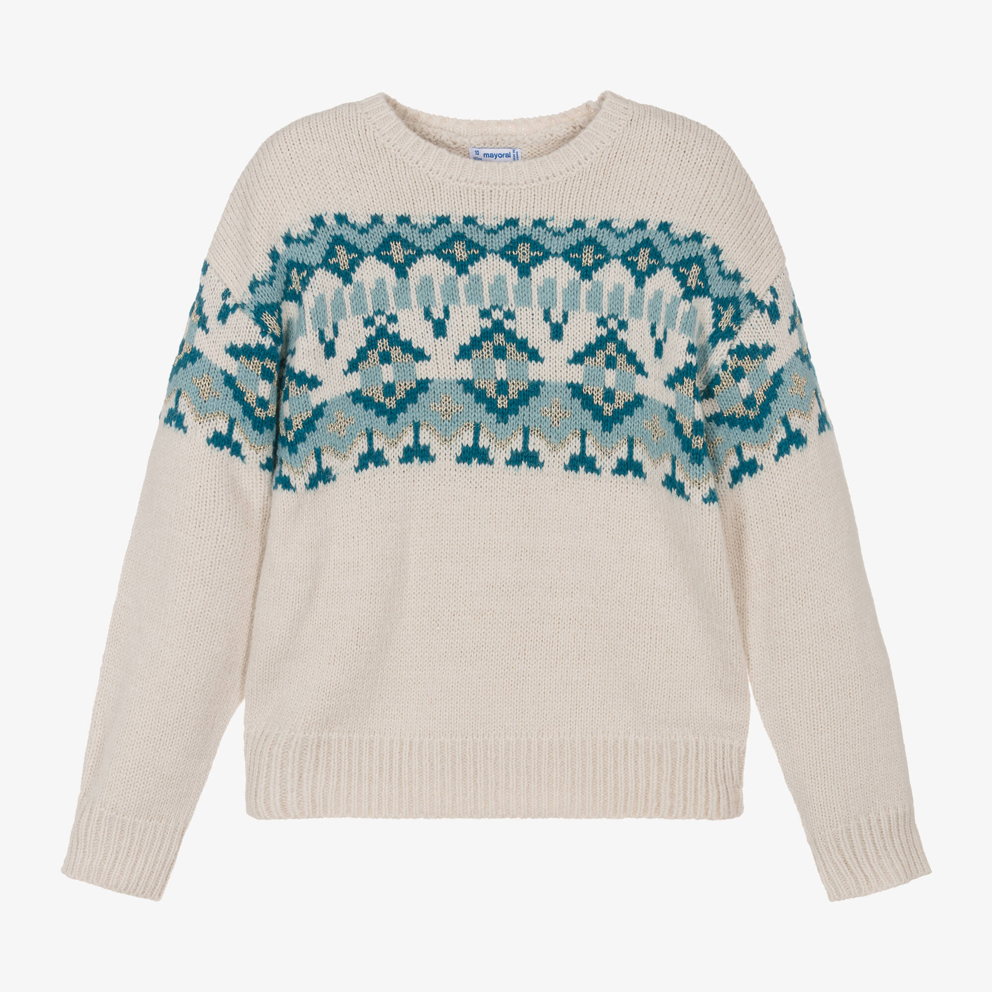 Mayoral - Girls Blue & Cream Fair Isle Sweater | Childrensalon Outlet