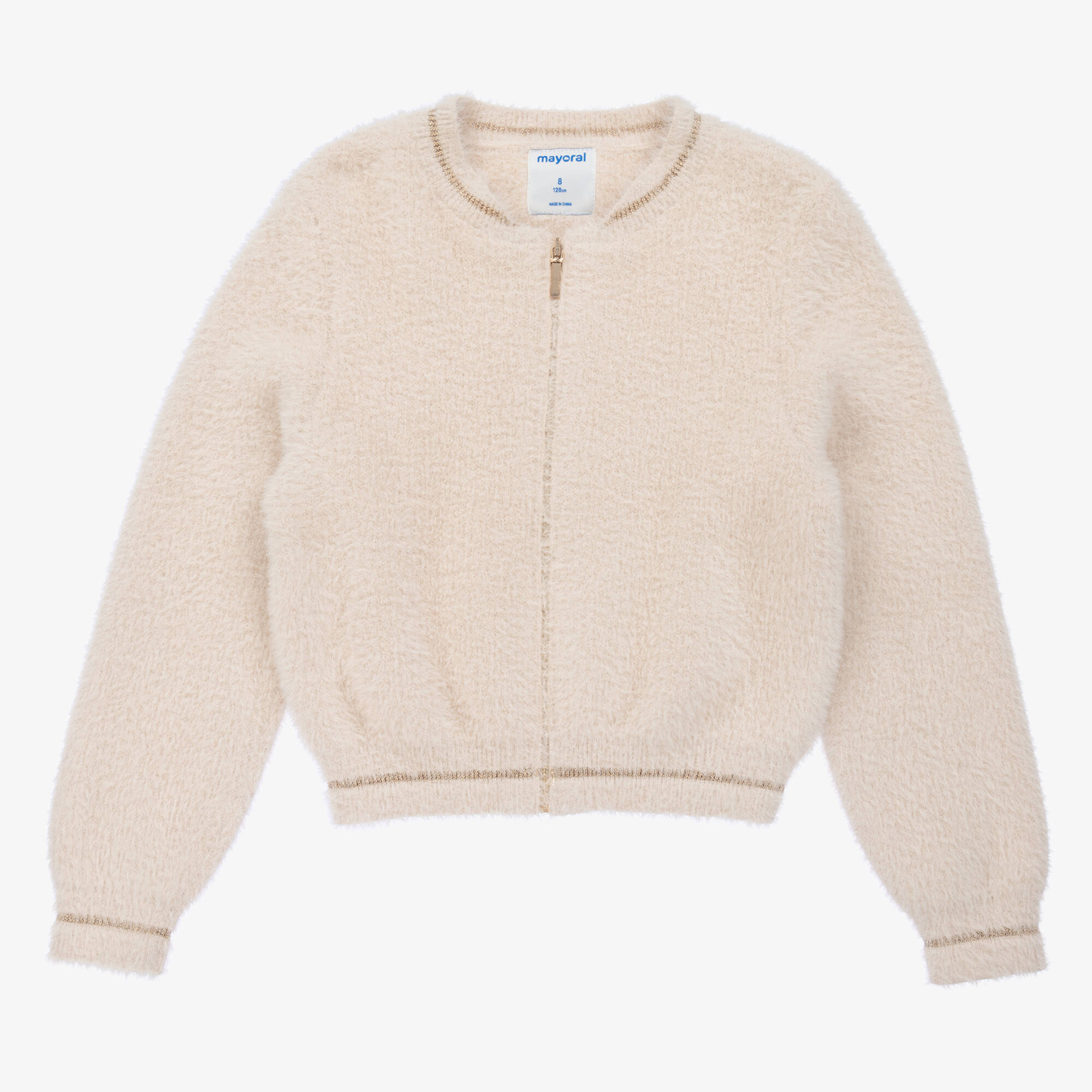 Mayoral - Girls Ivory Fluffy Knitted Zip-Up Top | Childrensalon Outlet