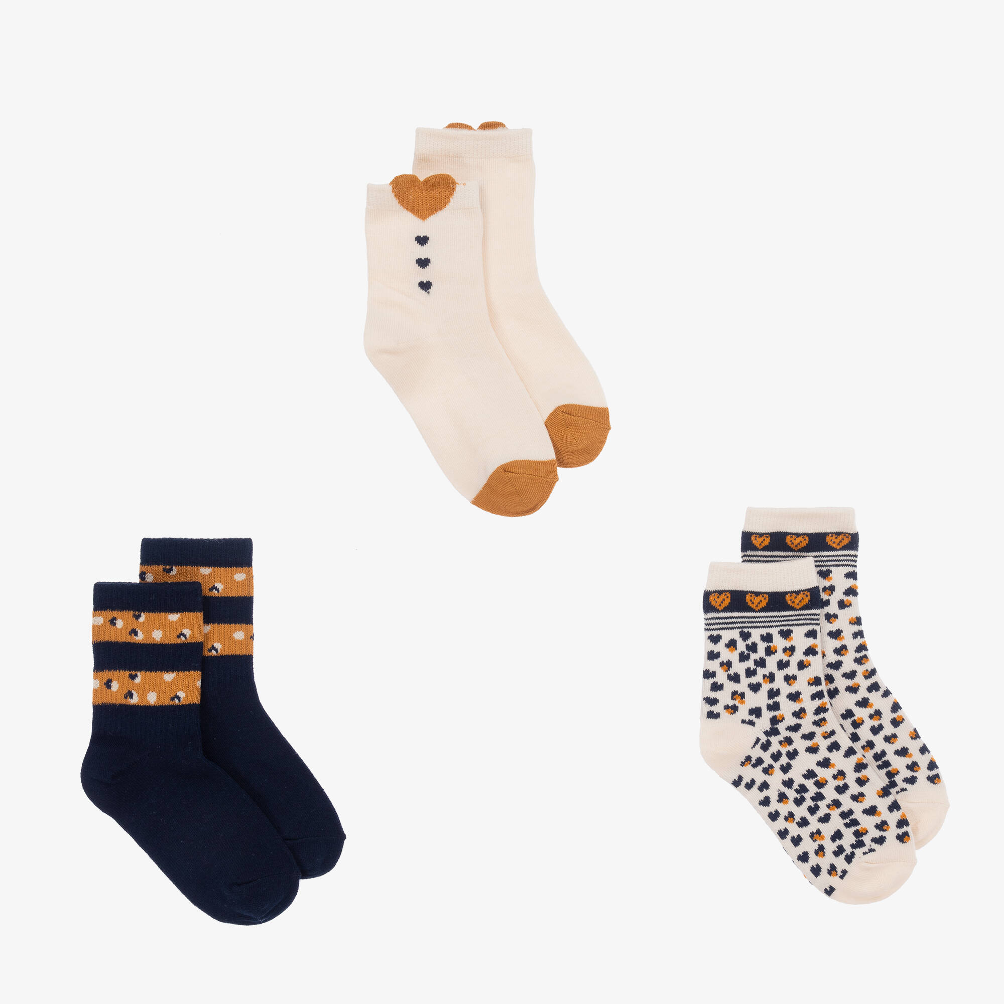 Mayoral - Girls Navy & Ivory Heart Socks Trio | Childrensalon Outlet