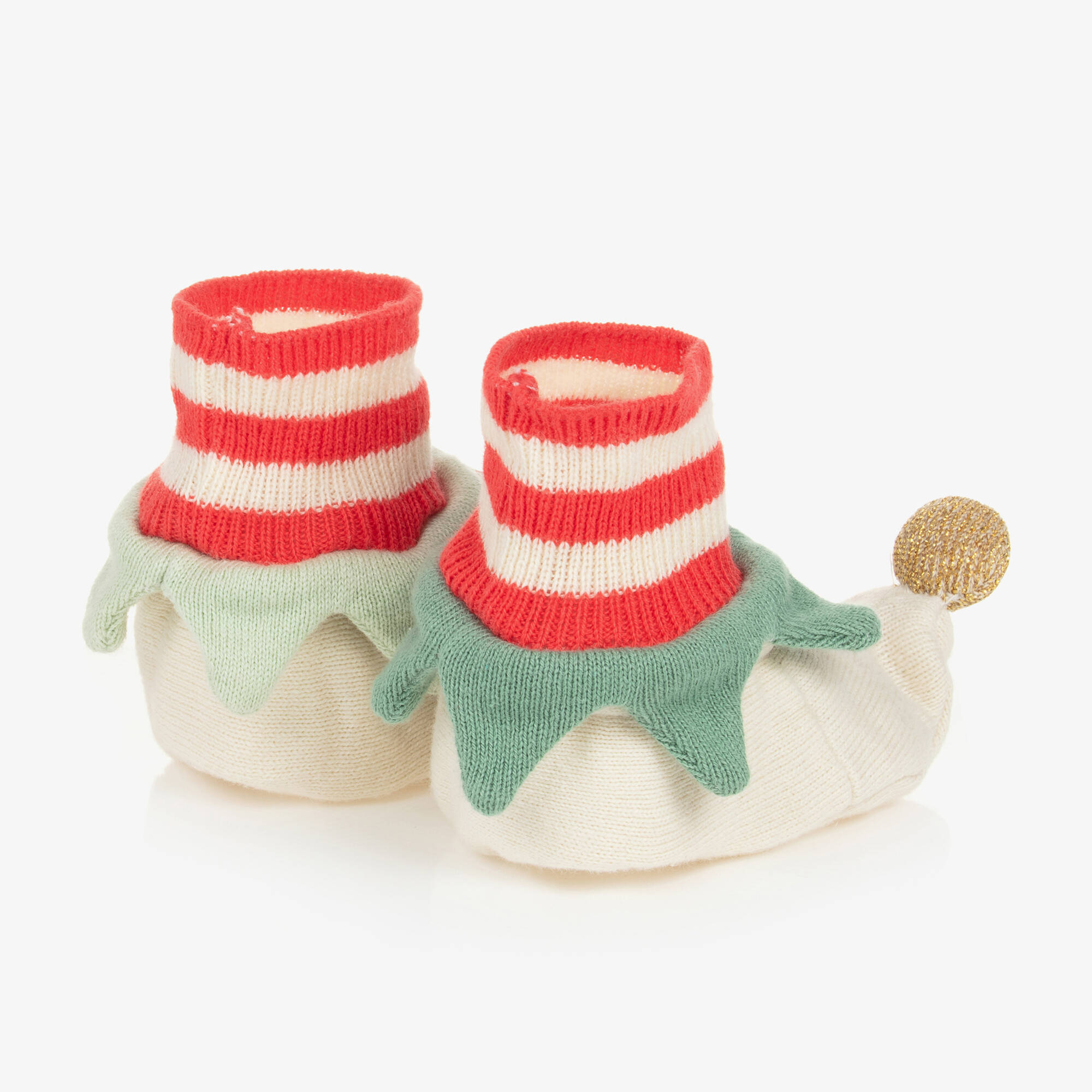 Meri Meri - Green & Ivory Cotton Elf Baby Booties | Childrensalon Outlet
