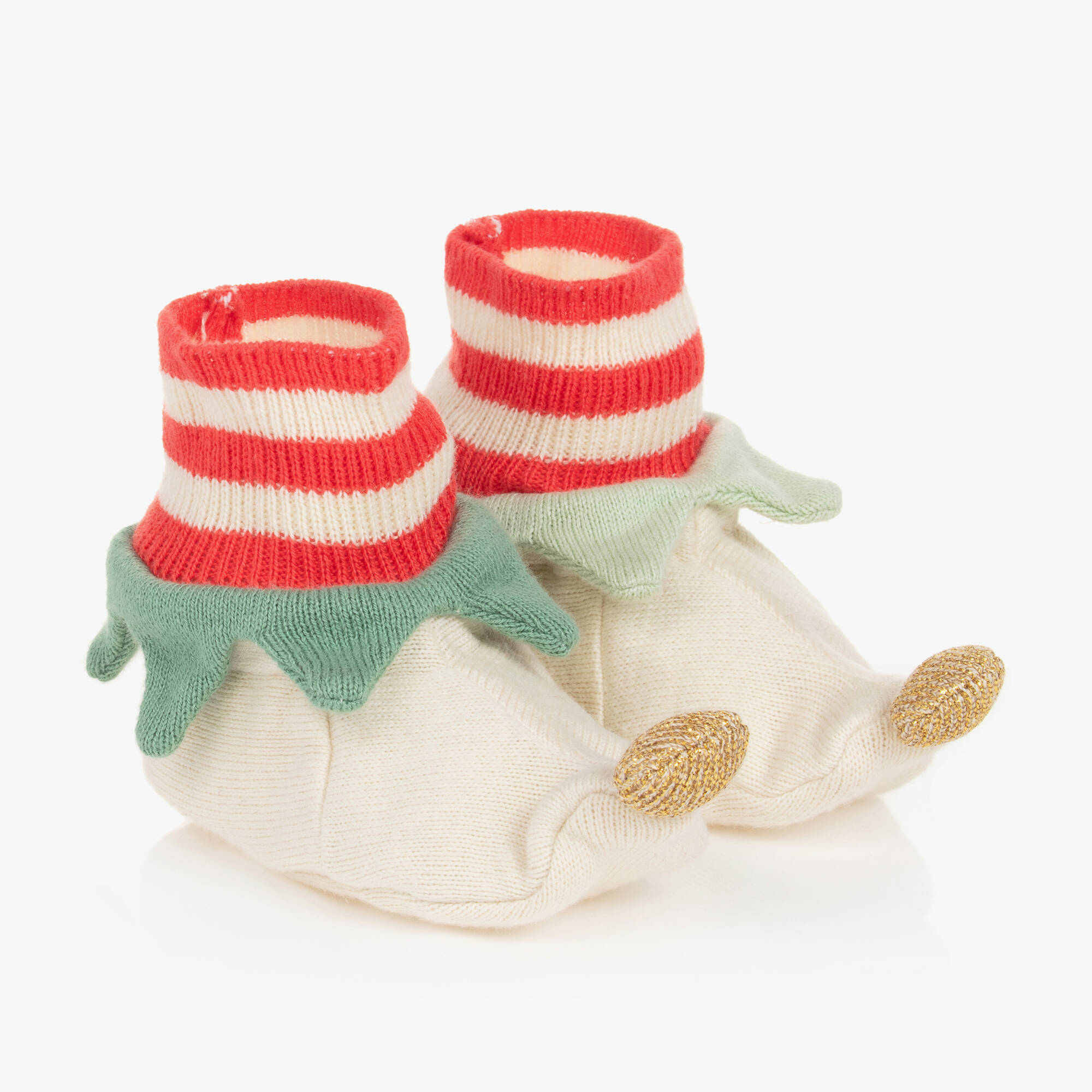 Meri Meri - Green & Ivory Cotton Elf Baby Booties | Childrensalon Outlet