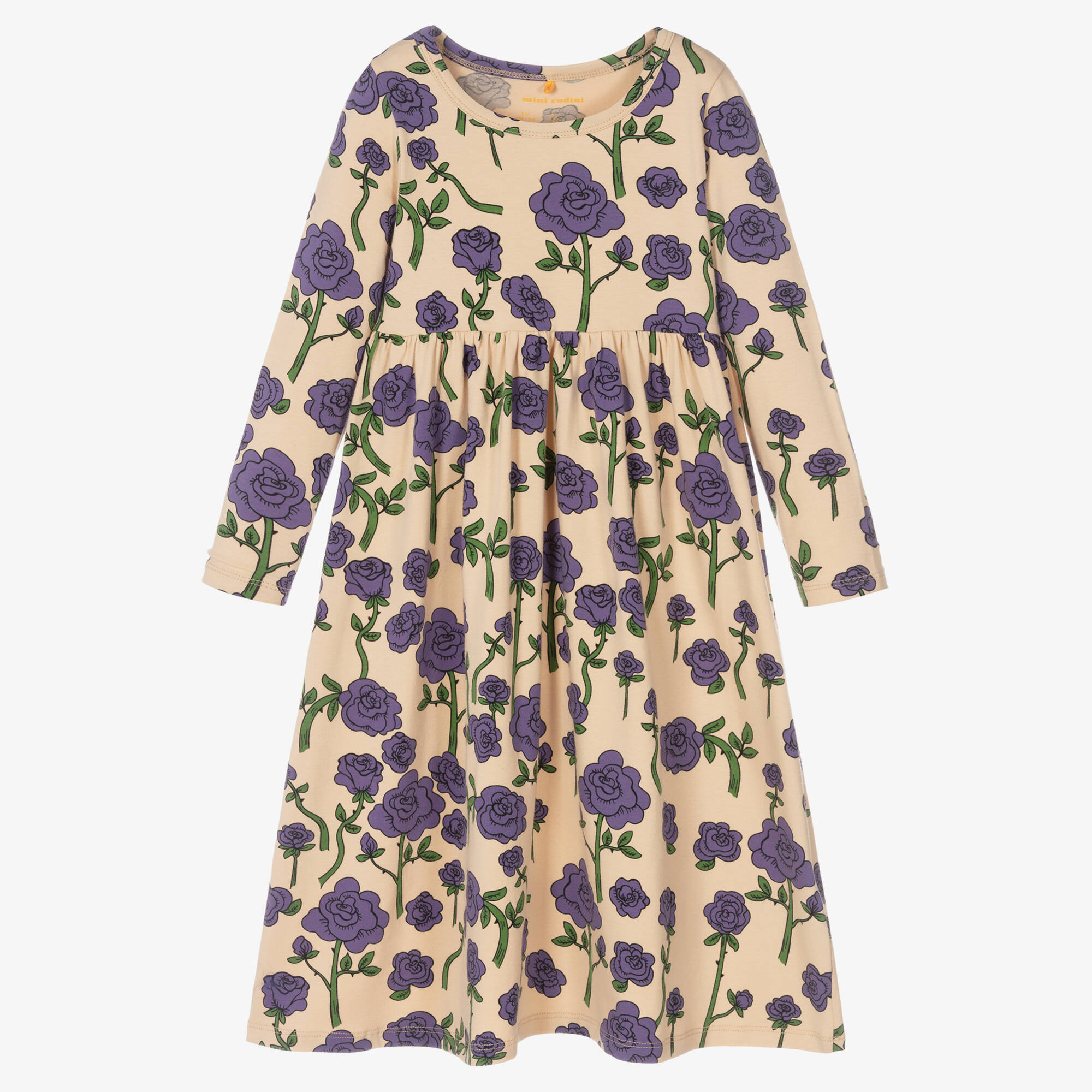 Mini Rodini - Girls Beige Cotton Roses Dress | Childrensalon Outlet