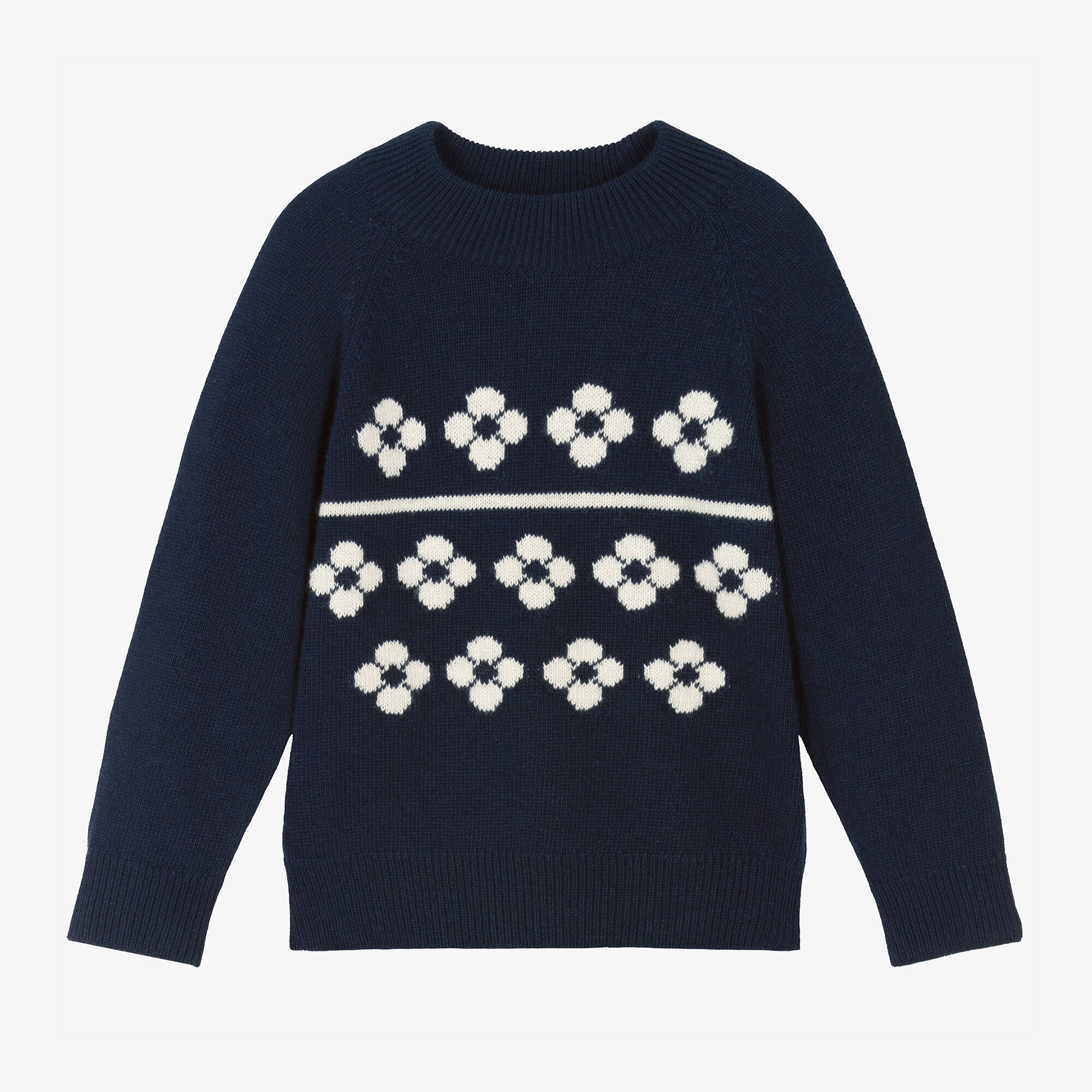 Mini Rodini - Girls Blue Floral Knit Jumper | Childrensalon Outlet