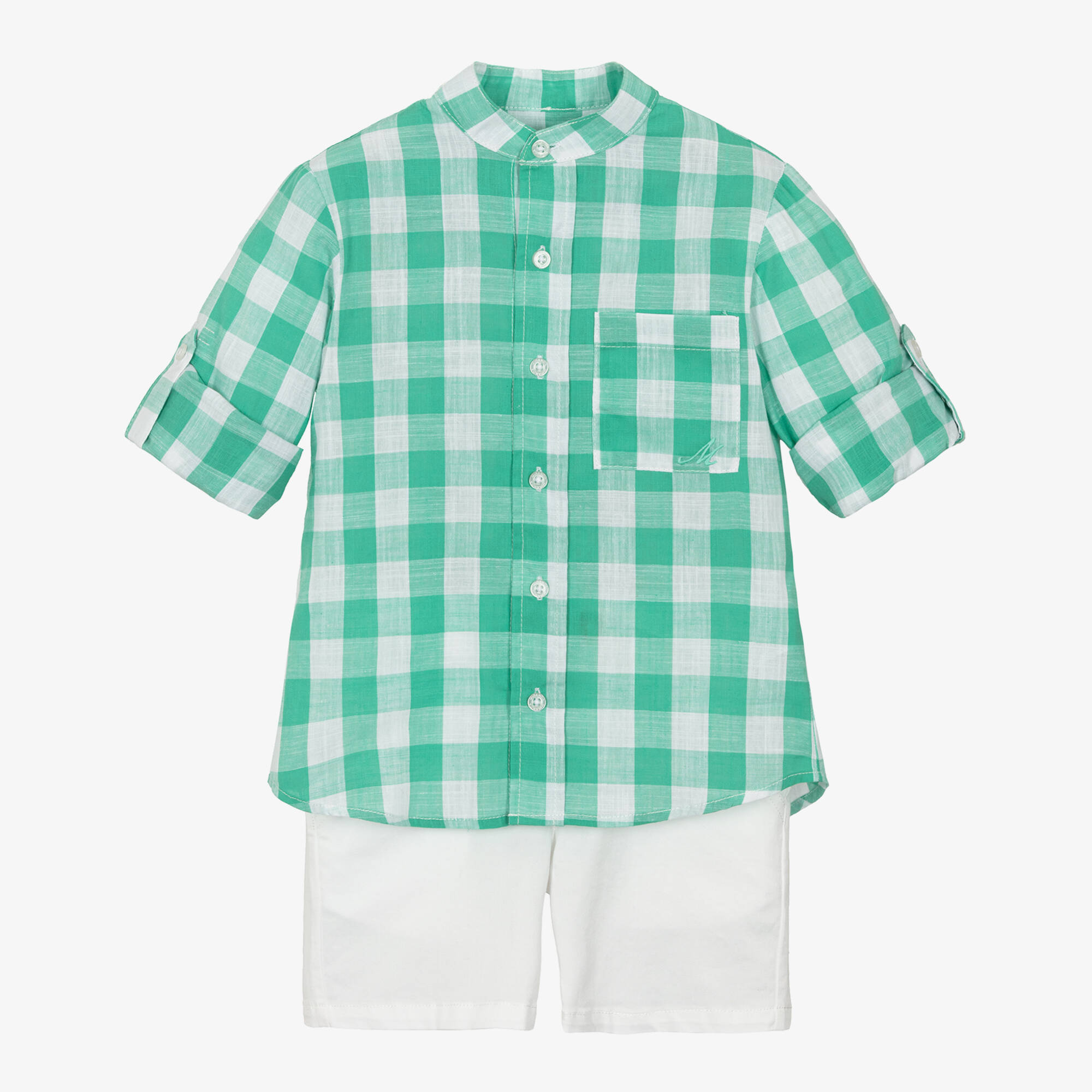 Miranda - Boys Green Check Cotton Ensemble | Childrensalon Outlet