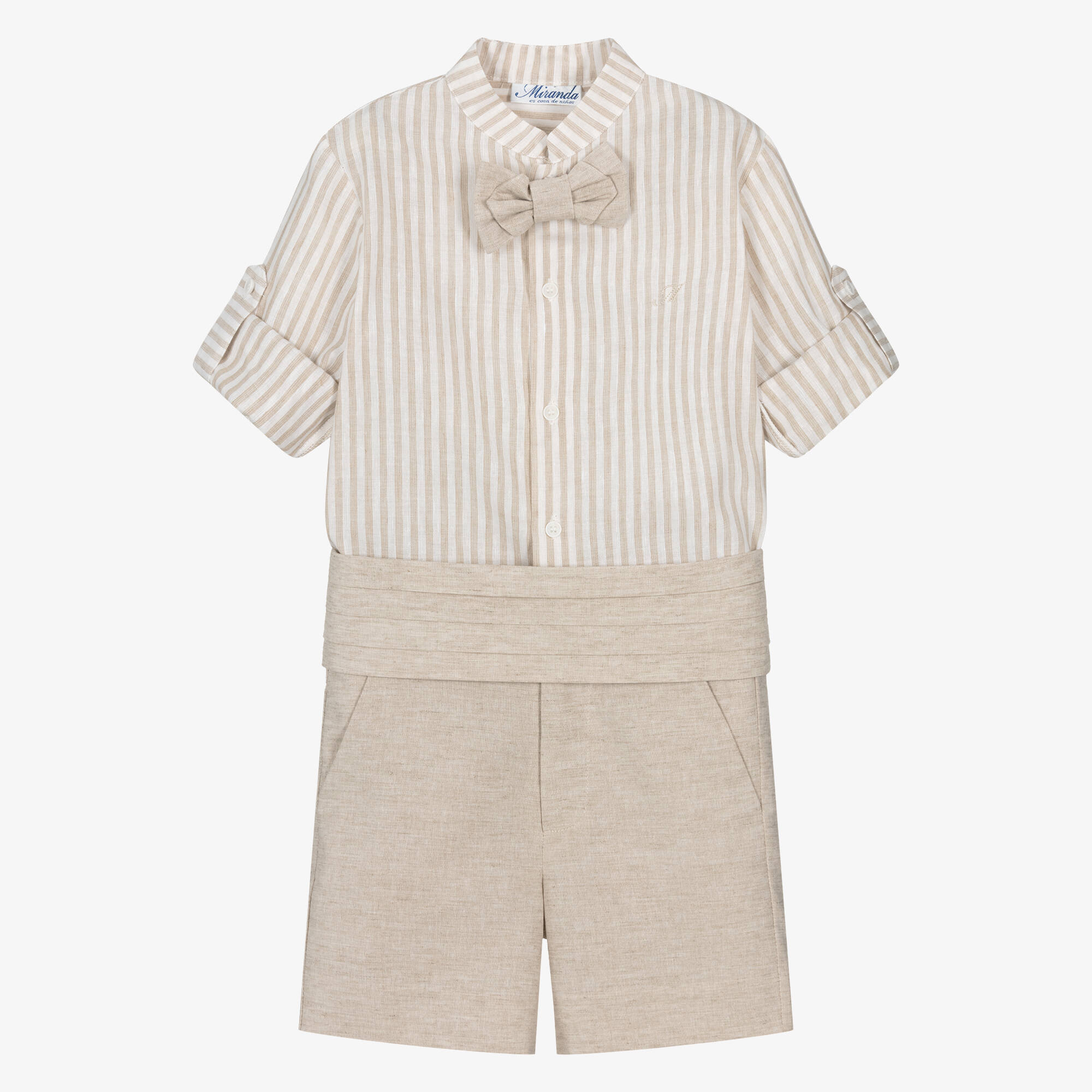 Miranda - Boys Tan Cotton & Linen Ensemble | Childrensalon Outlet