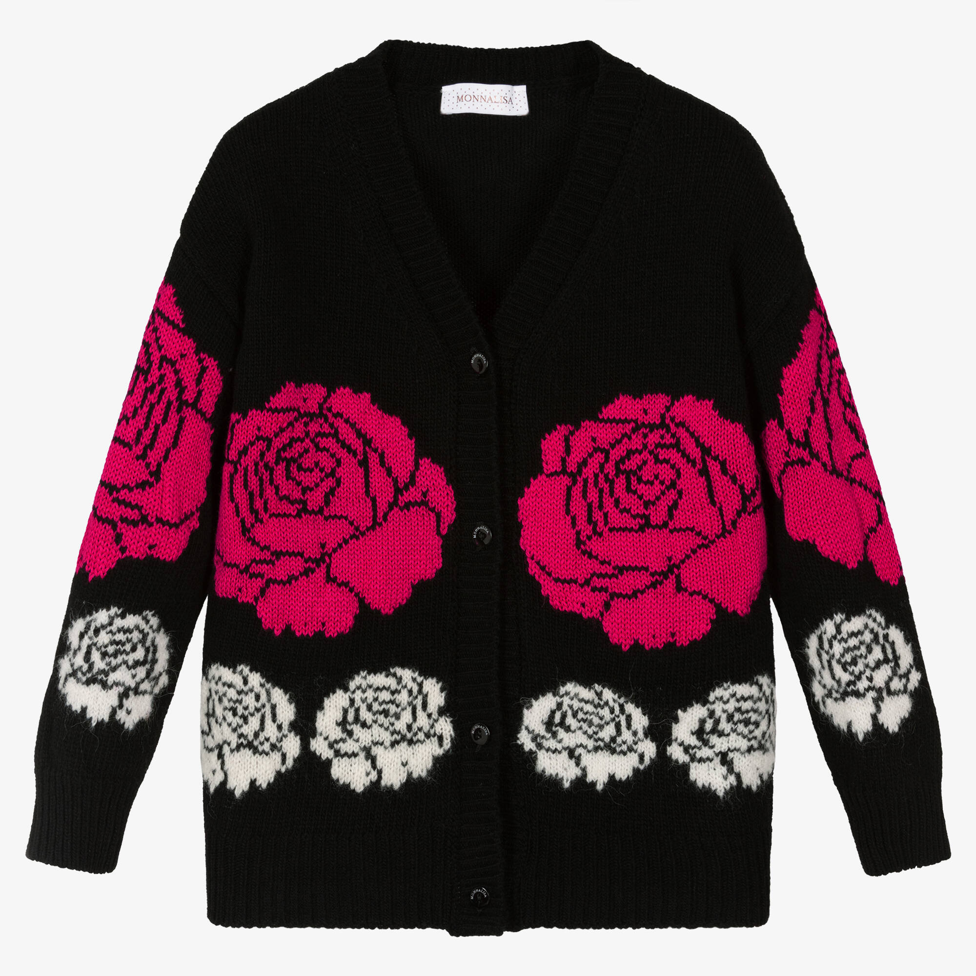 Monnalisa Chic - Girls Black Wool Knitted Cardigan | Childrensalon Outlet