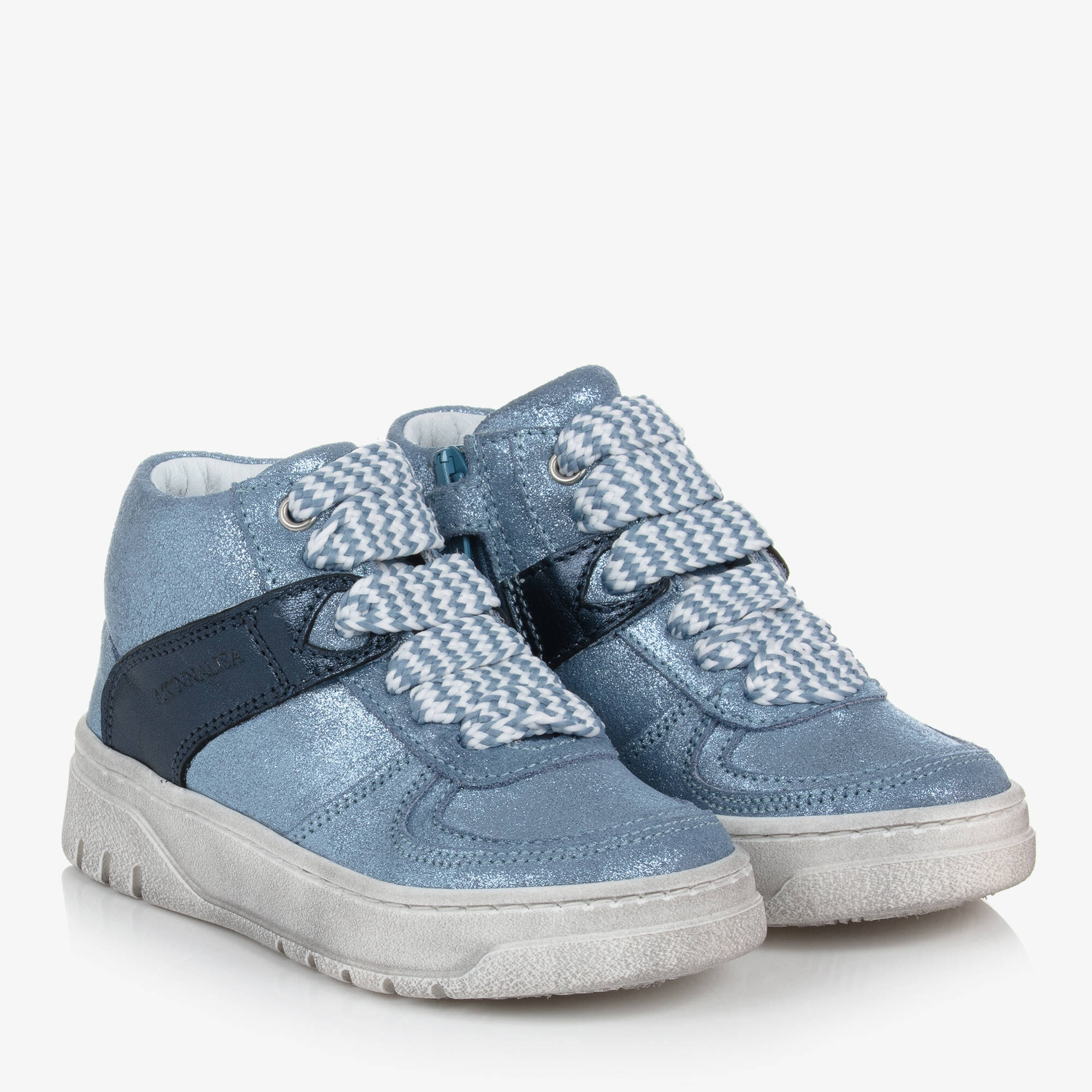Monnalisa - Girls Blue Sparkly High-Top Trainers | Childrensalon Outlet