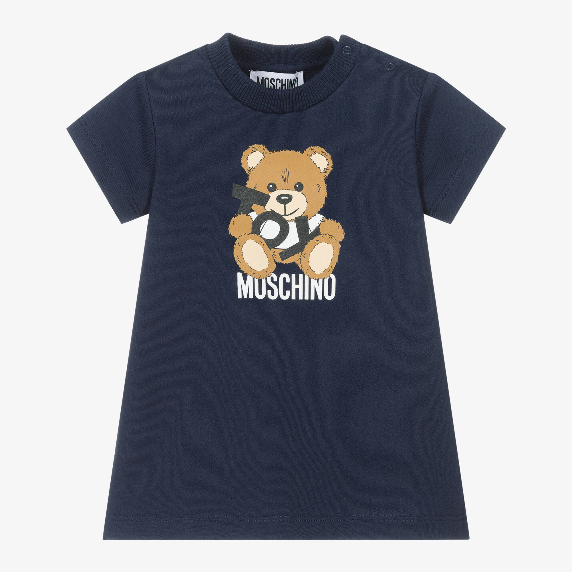 Moschino - Girls Navy Bear Print Dress | Childrensalon Outlet