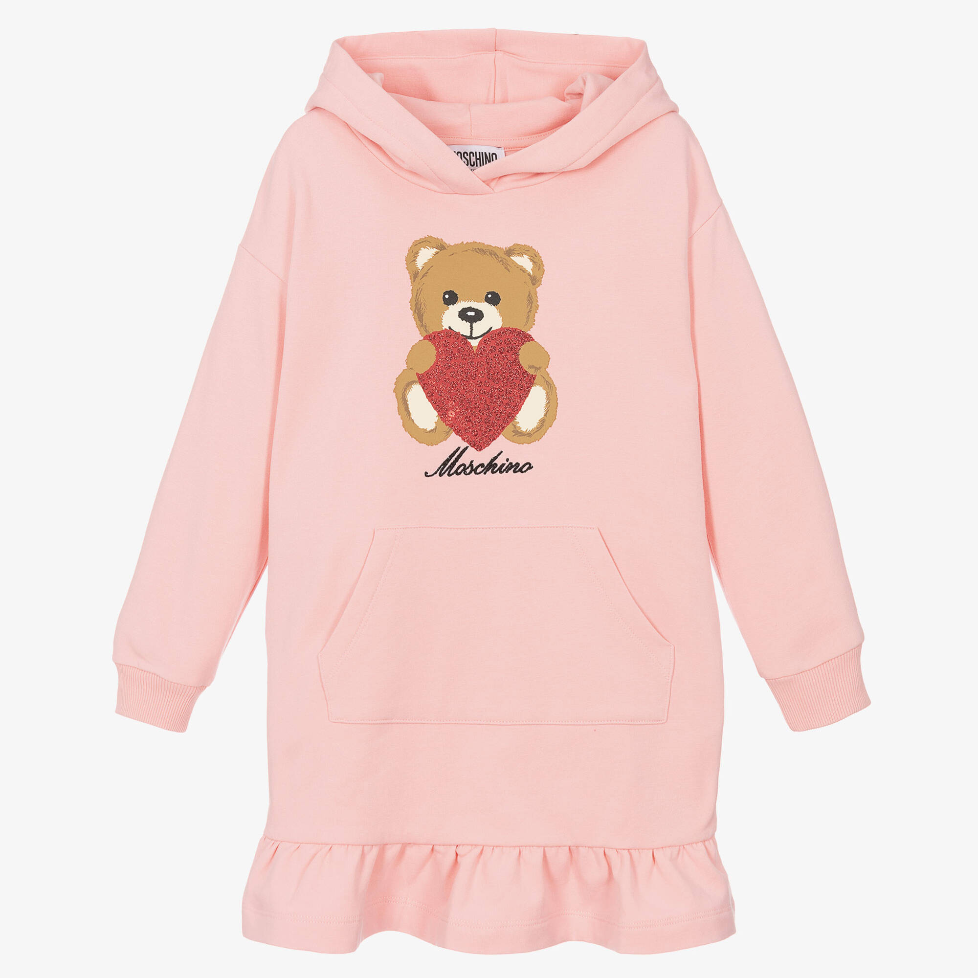 Moschino Kid-Teen - Girls Pink Hooded Teddy Jersey Dress ...