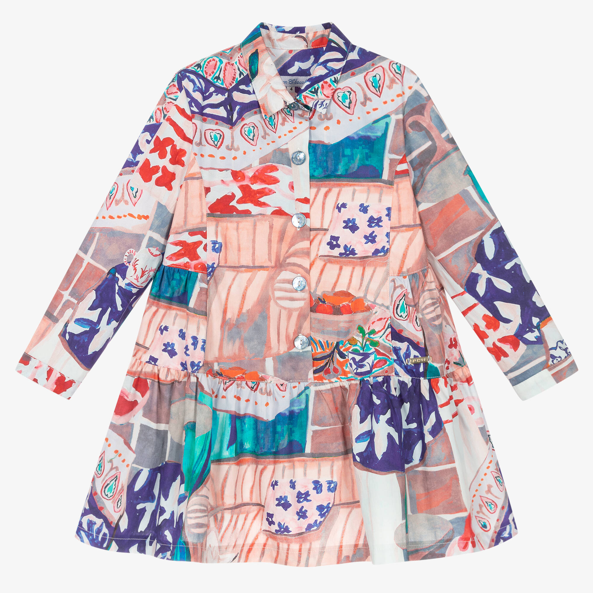 Pan Con Chocolate - Girls Blue Cotton Shirt Dress | Childrensalon Outlet