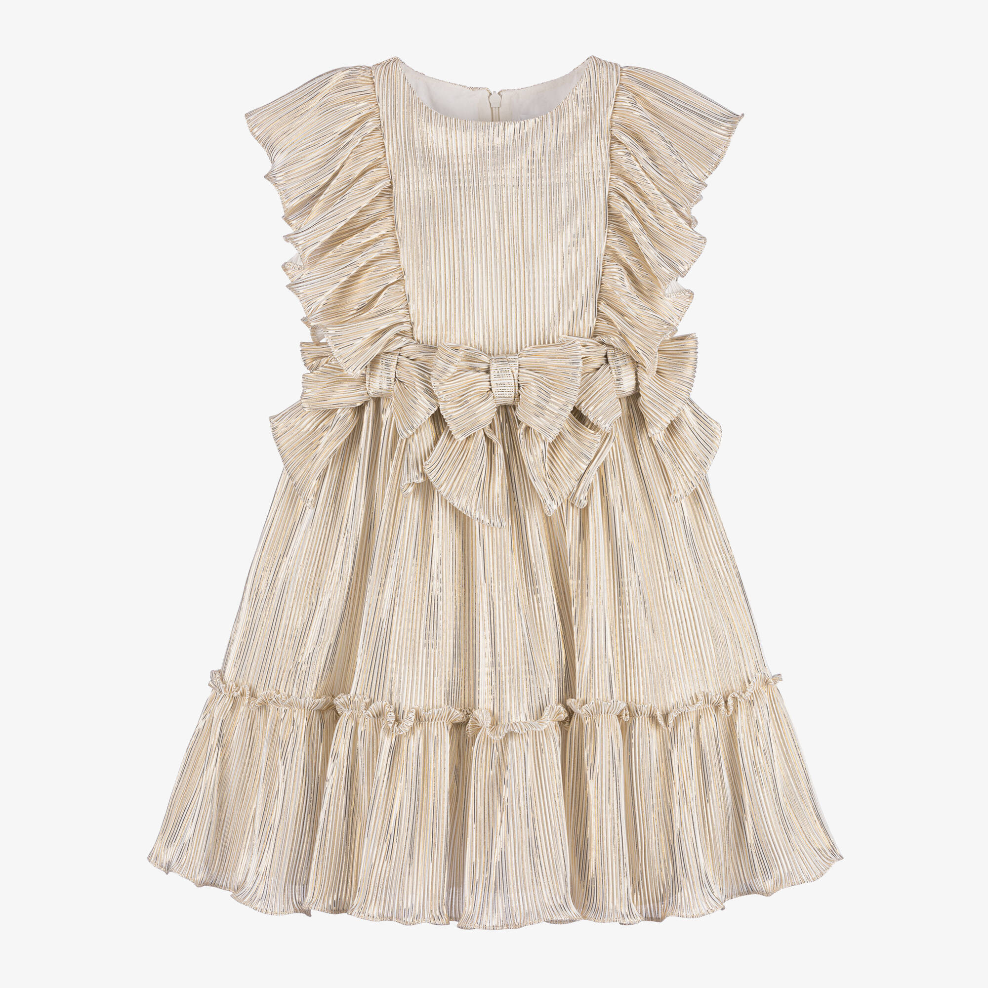 Patachou - Girls Gold Mesh Bow Dress | Childrensalon Outlet