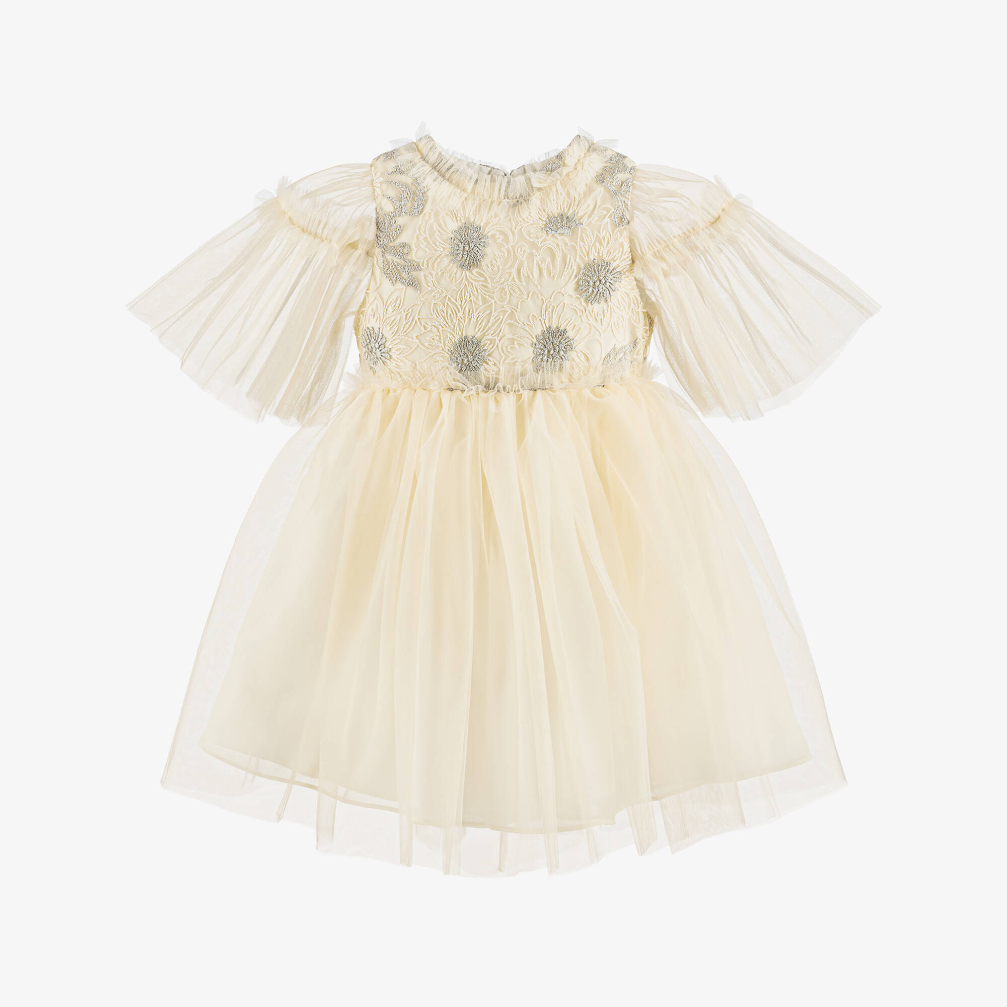 Patachou - Girls Ivory & Silver Embroidered Tulle Dress | Childrensalon ...