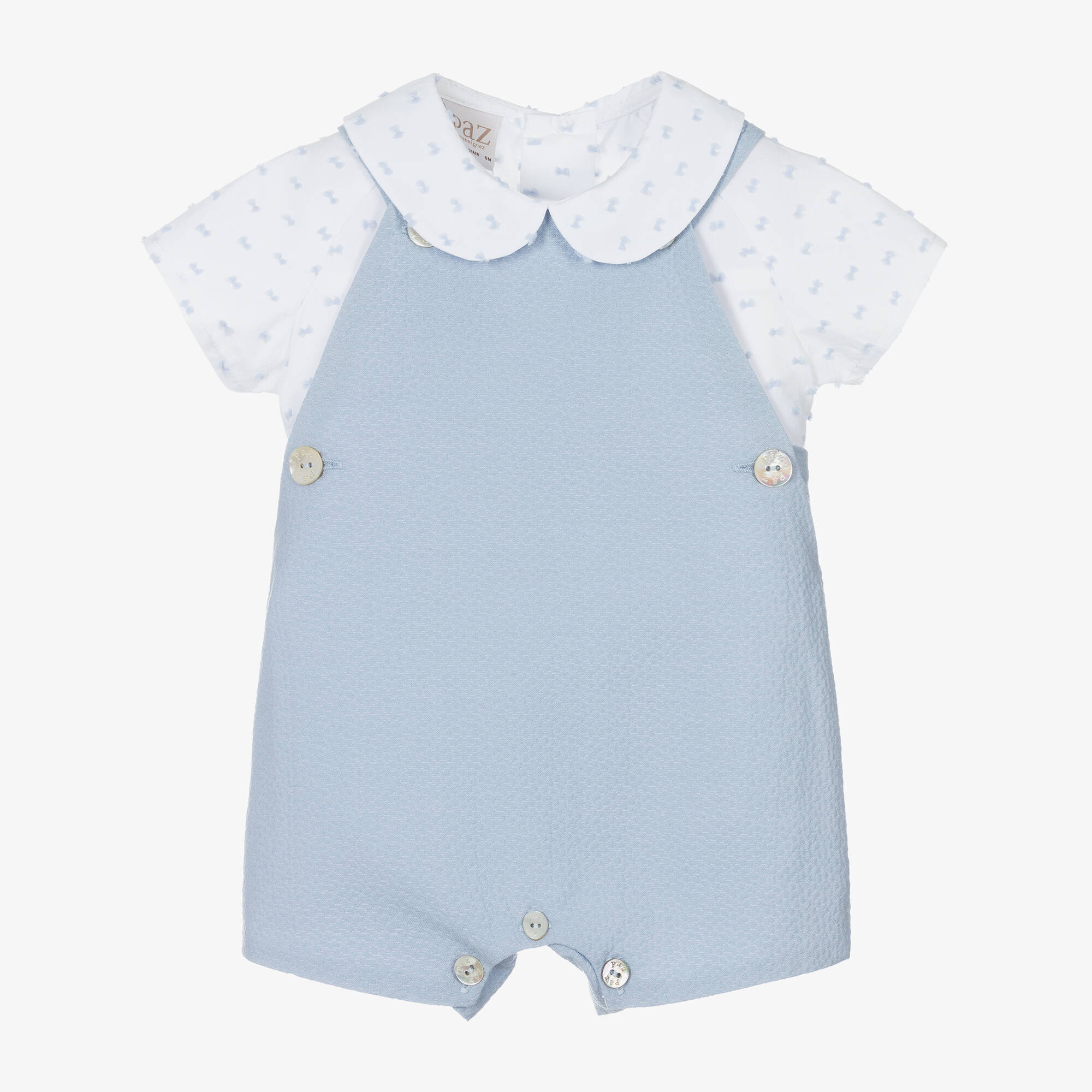 PAZ Rodríguez - Baby Boys White & Blue Dungarees Set | Childrensalon Outlet