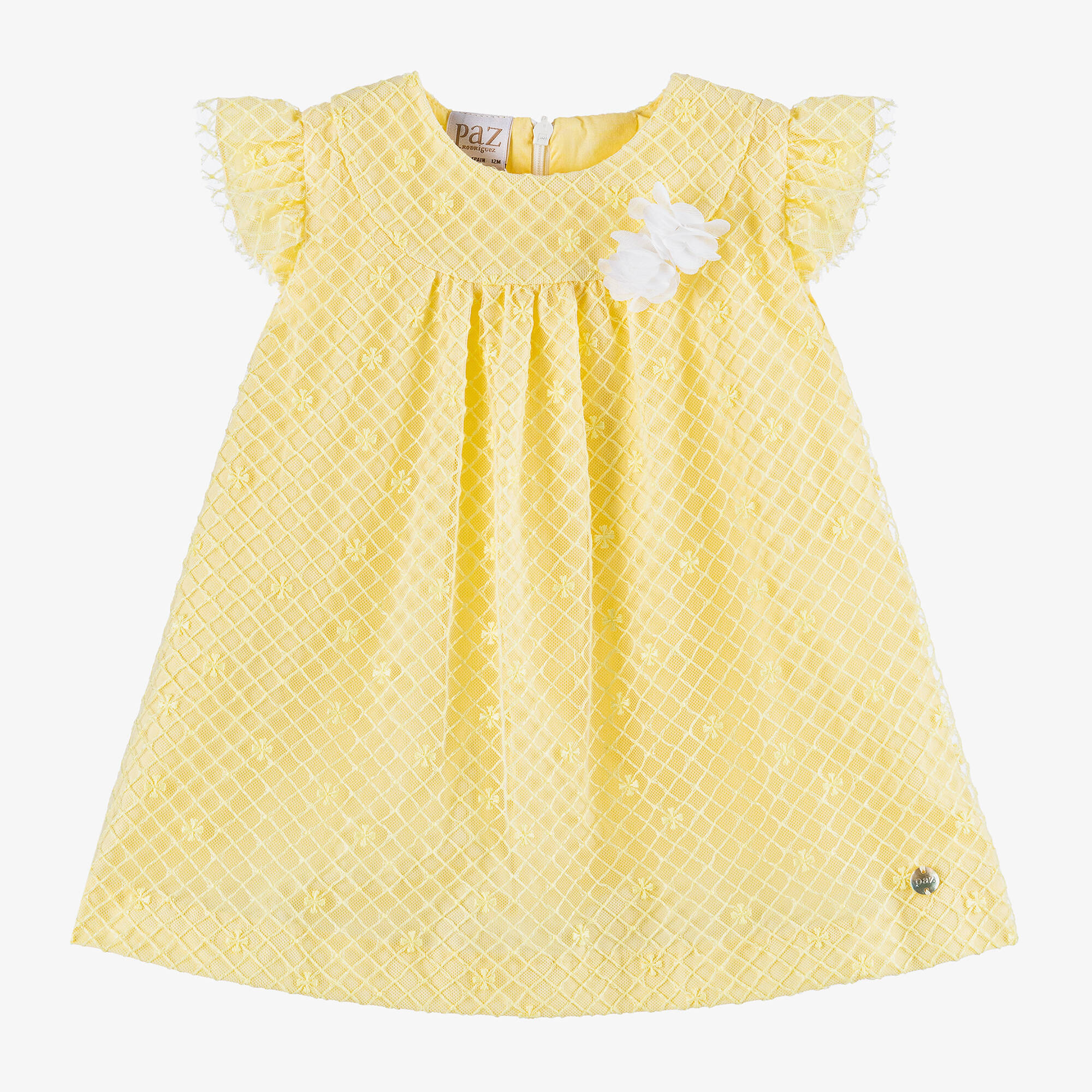 PAZ Rodríguez - Baby Girls Yellow Embroidered Tulle Dress ...