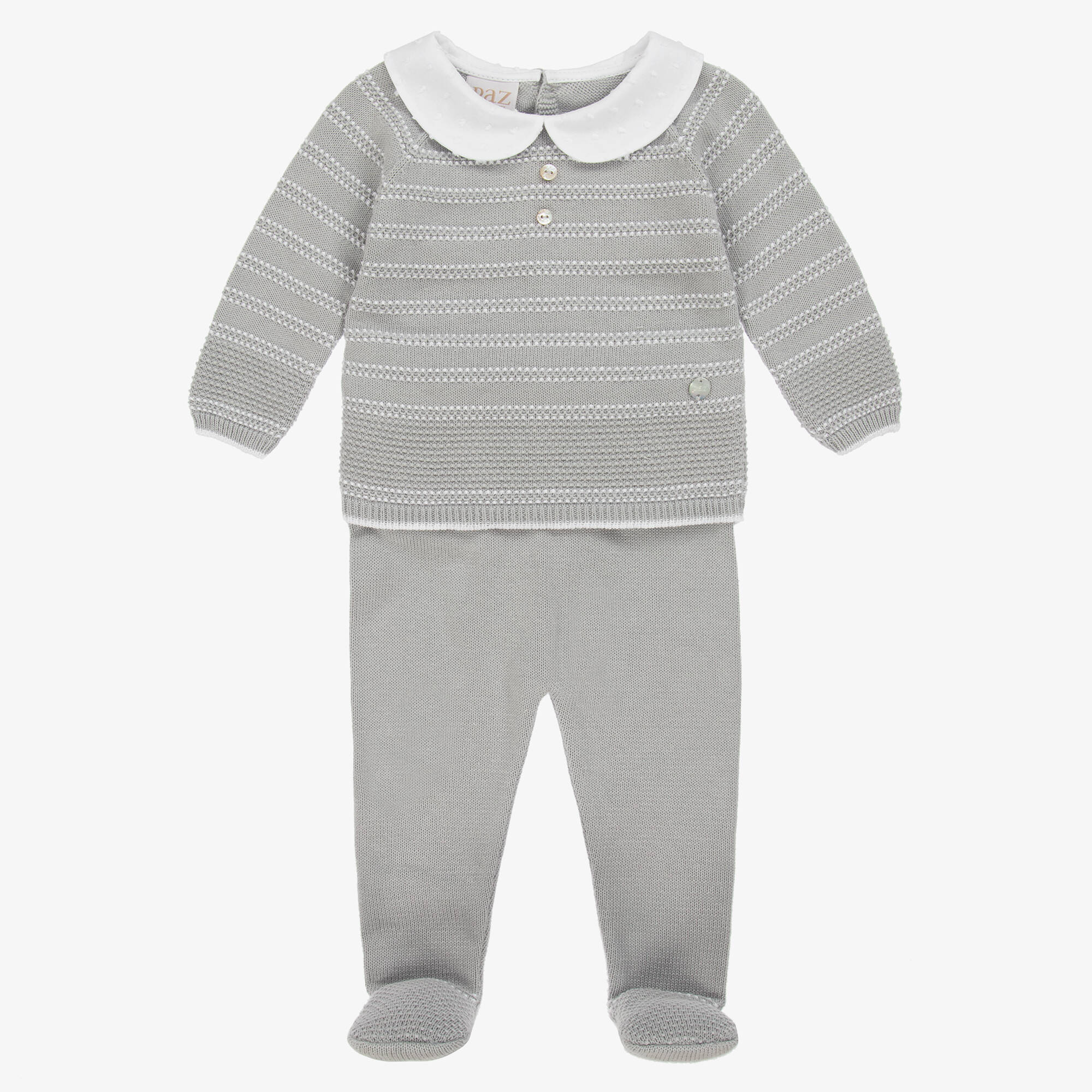 PAZ Rodríguez - Boys Grey Striped Cotton Knit Babygrow | Childrensalon ...