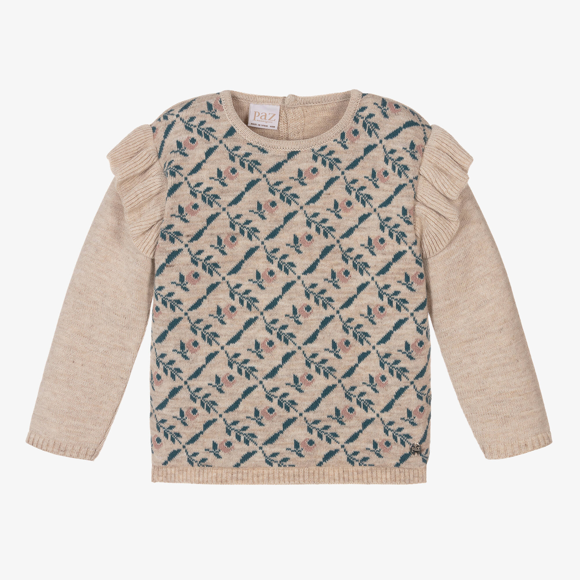 PAZ Rodríguez - Girls Beige Floral Wool Sweater | Childrensalon Outlet