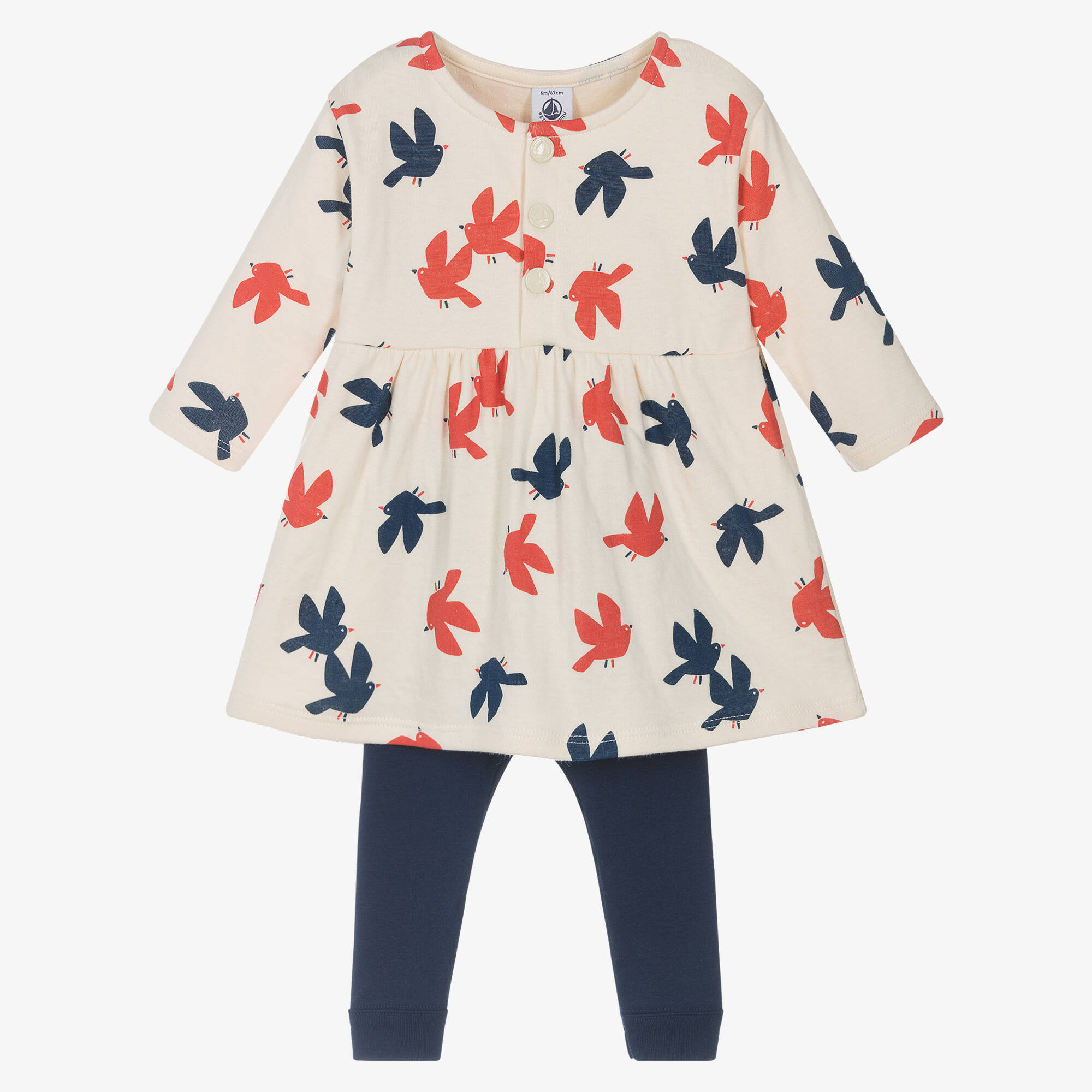 Petit Bateau - Girls Elegant Ivory & Blue Ensemble | Childrensalon Outlet