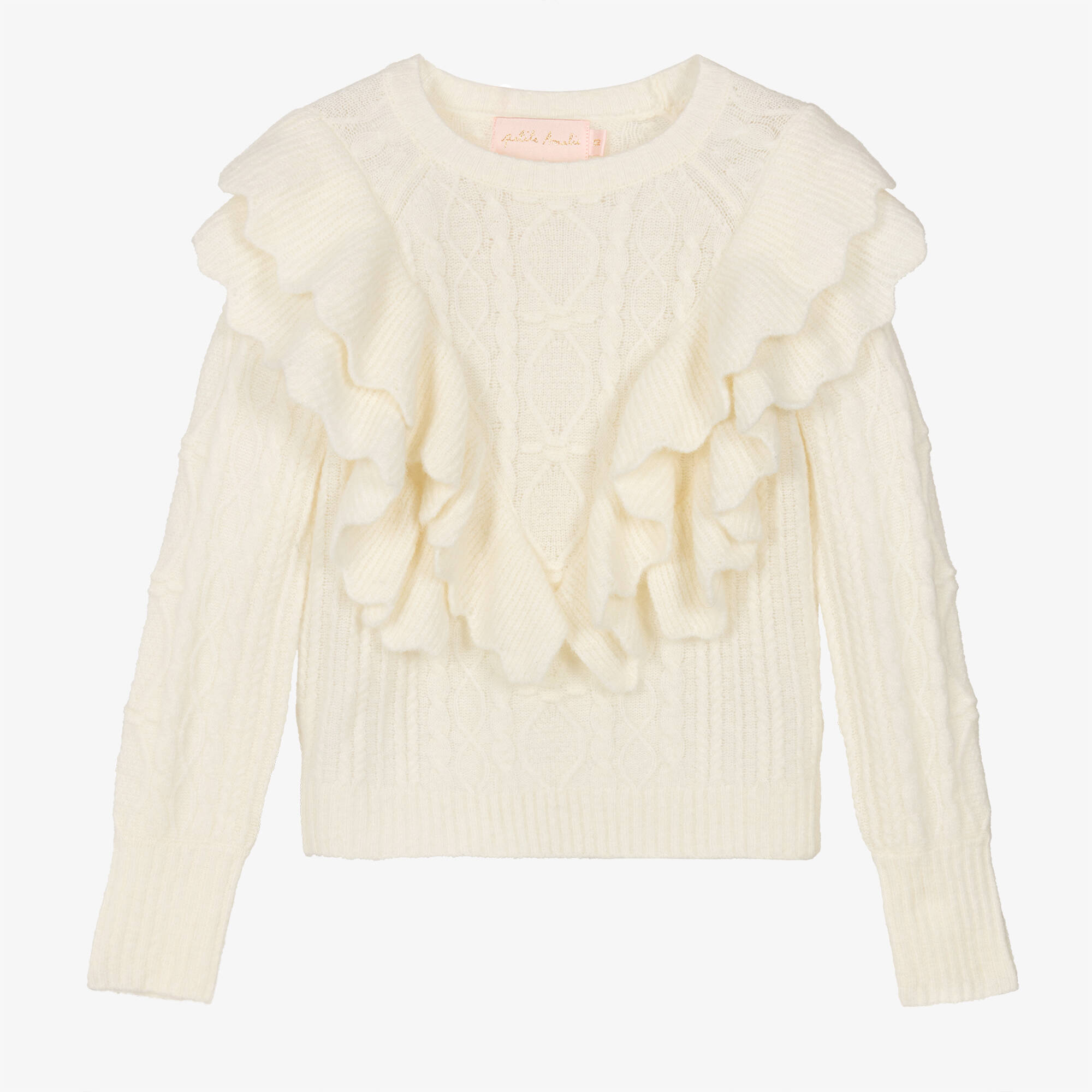 Petite Amalie - Teen Girls Ivory Cable Knit Wool Sweater ...