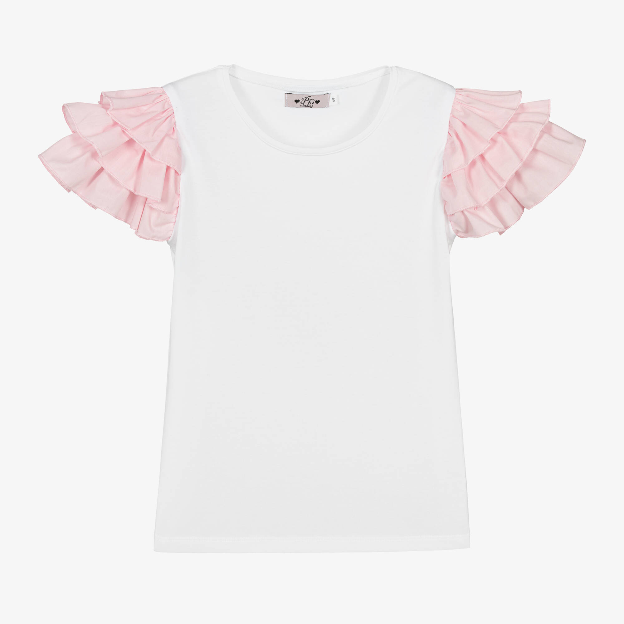Phi Clothing - Girls White Cotton Frill Sleeve T-Shirt | Childrensalon ...