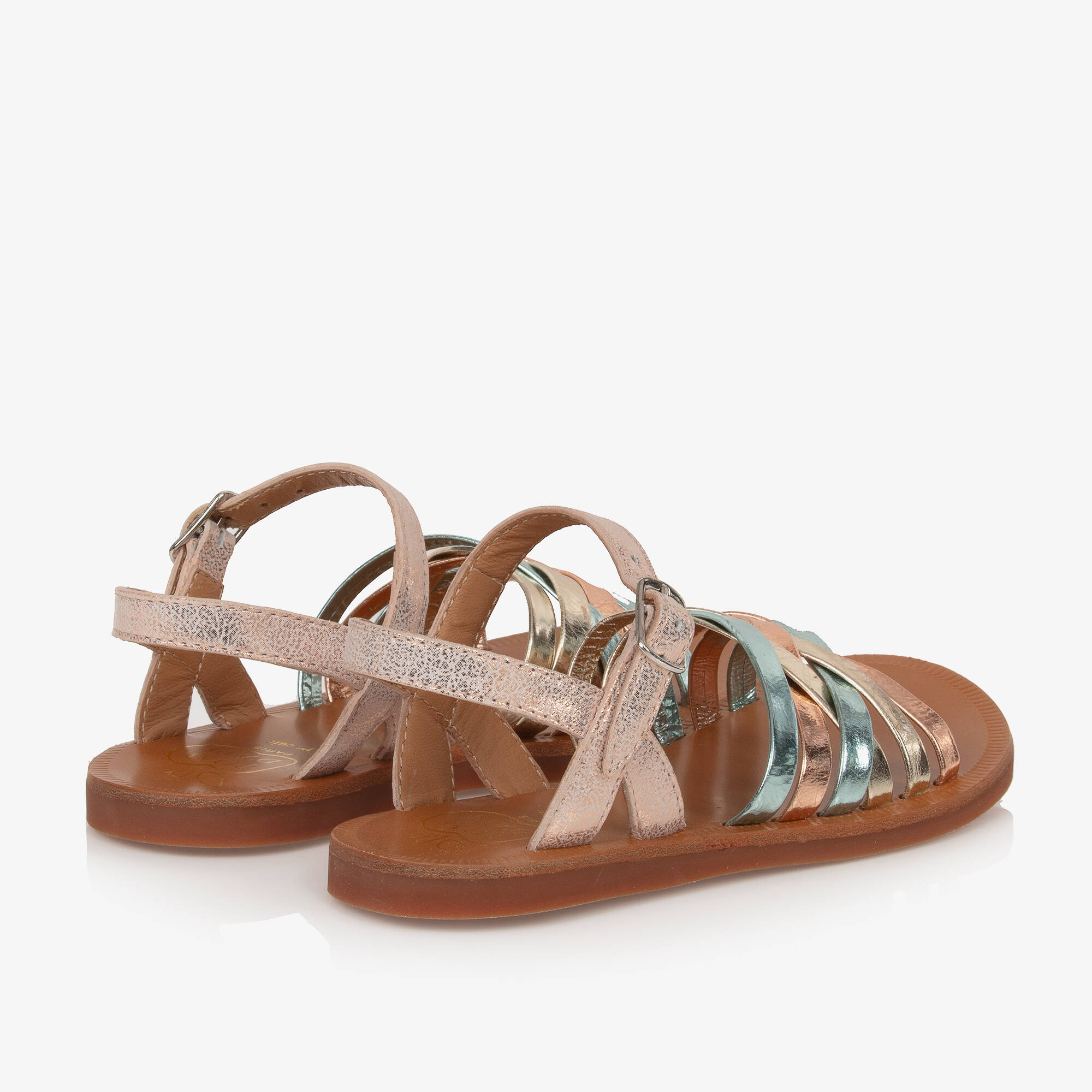 Pom d'Api - Girls Pink & Gold Leather Sandals | Childrensalon Outlet