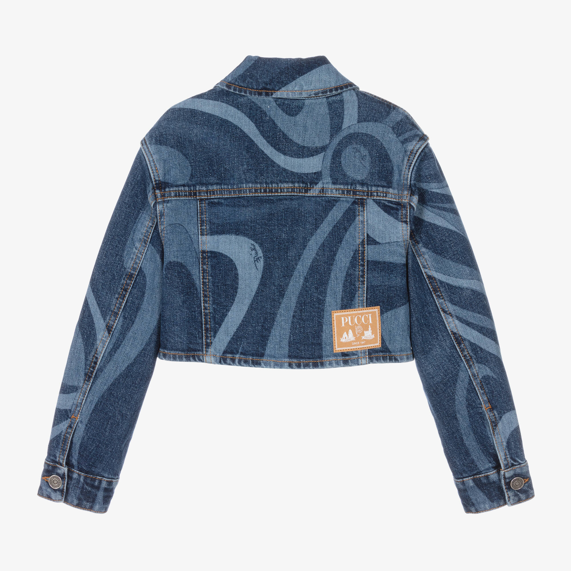PUCCI - Girls Blue Marmo Cotton Denim Jacket | Childrensalon Outlet