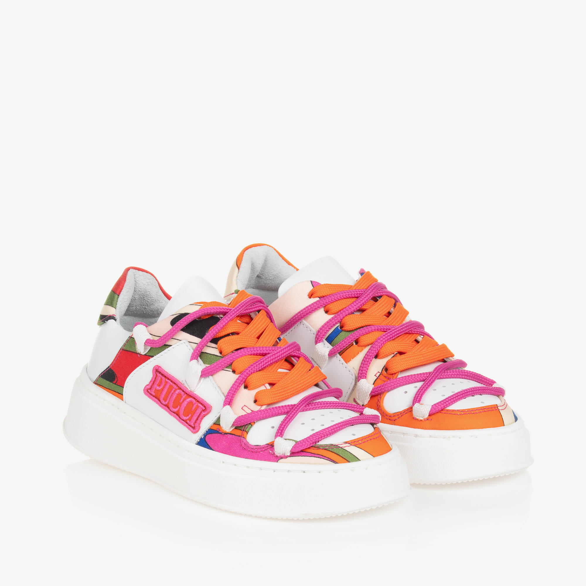 PUCCI - Girls White Leather Iride Print Trainers | Childrensalon Outlet