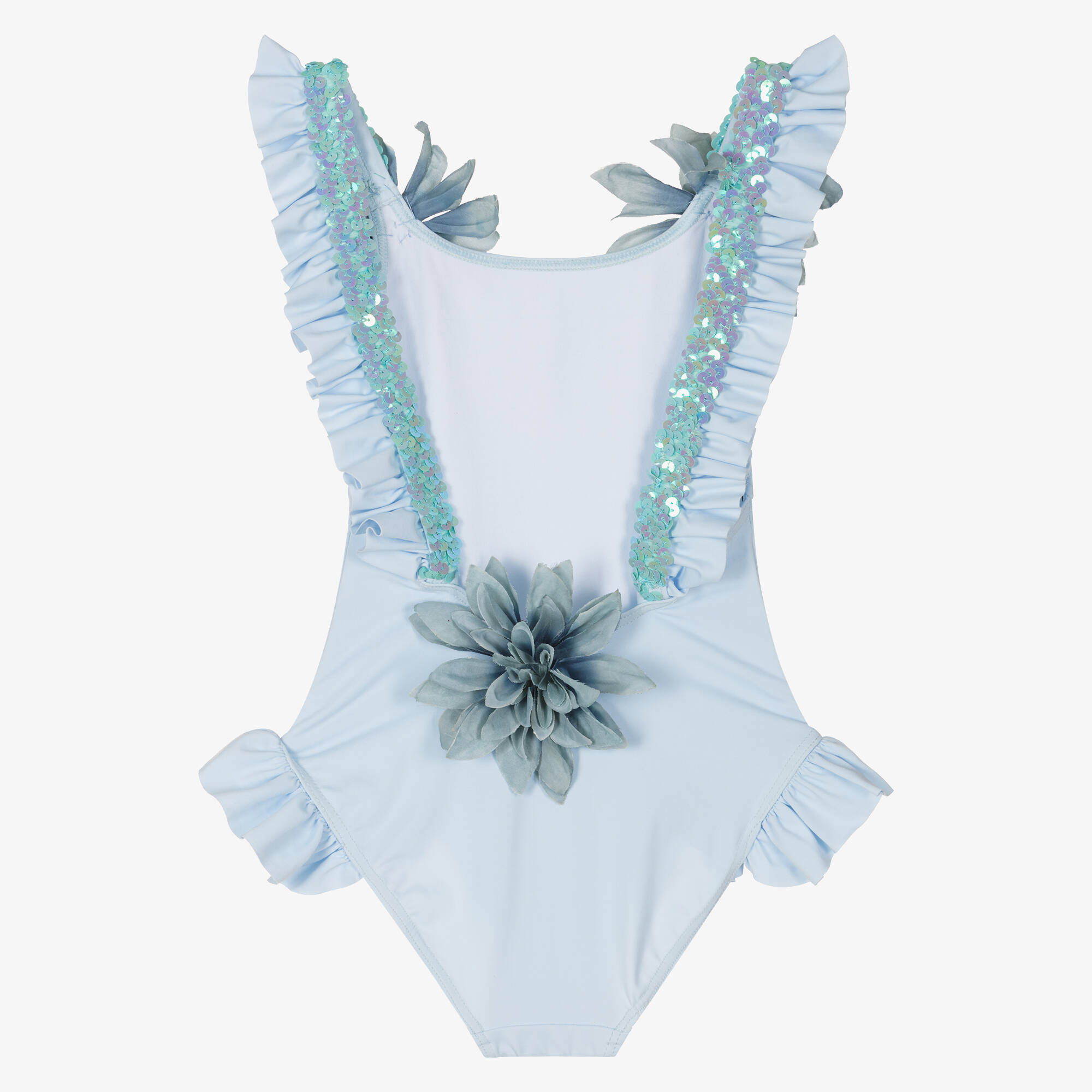 Selini Action - Girls Blue Sequin & Flower Swimsuit | Childrensalon Outlet