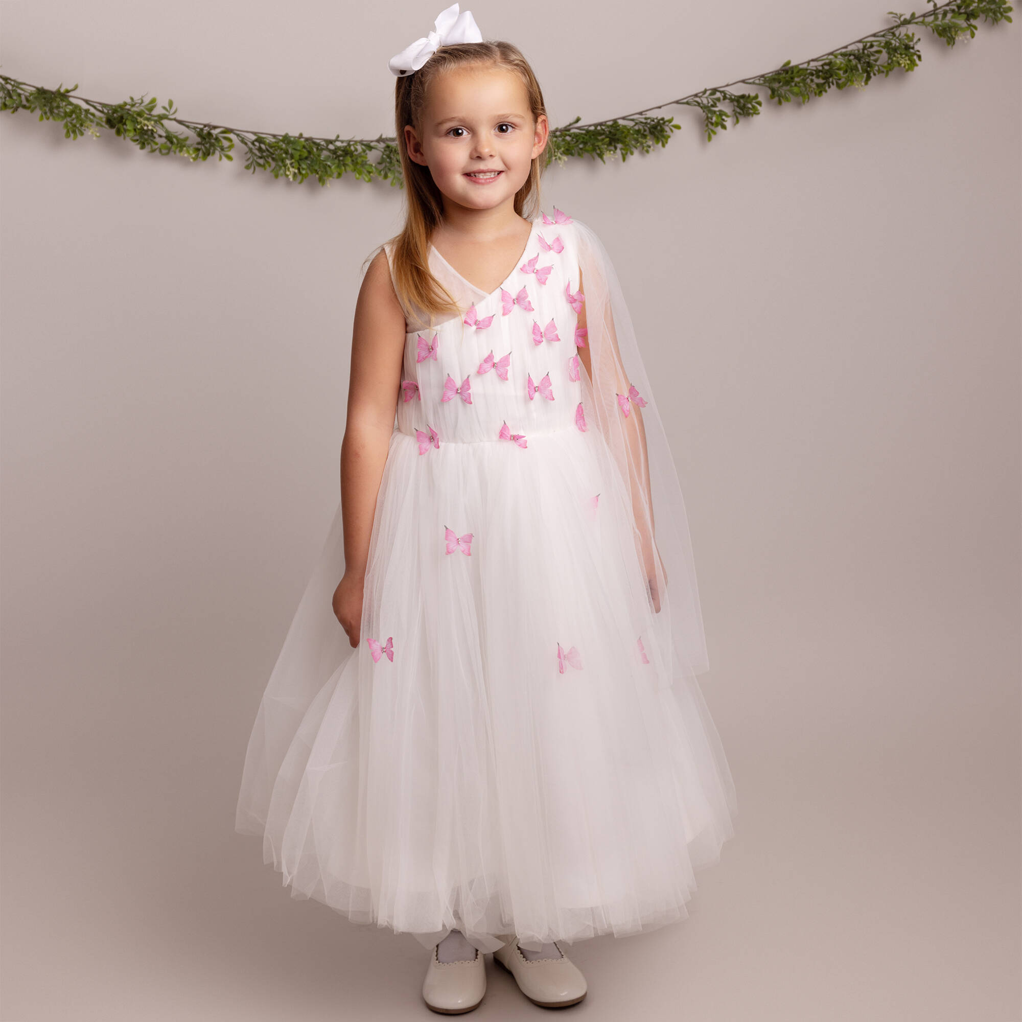 Sevva - Girls Delicate Pink Butterfly Gown | Childrensalon Outlet