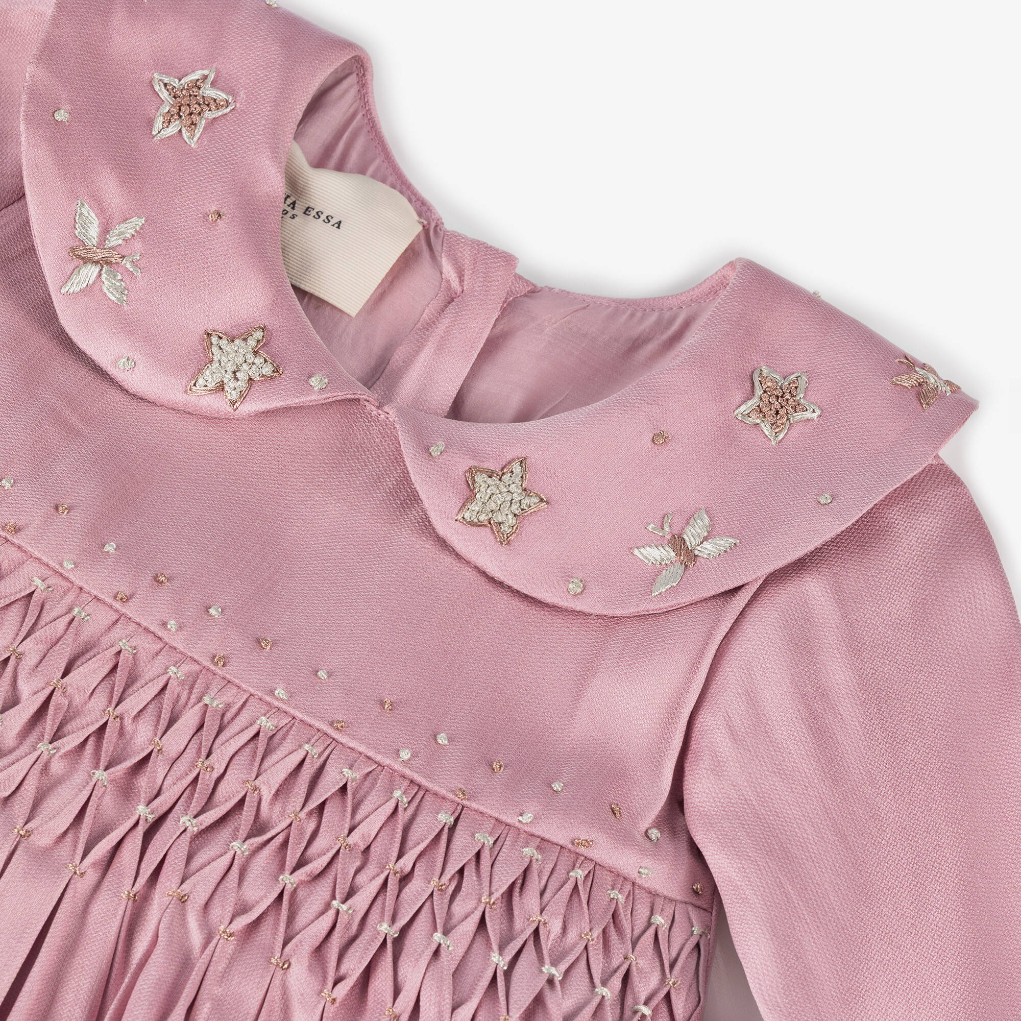 Shatha Essa - Girls Blush Smocked & Star-Collared Dress | Childrensalon ...