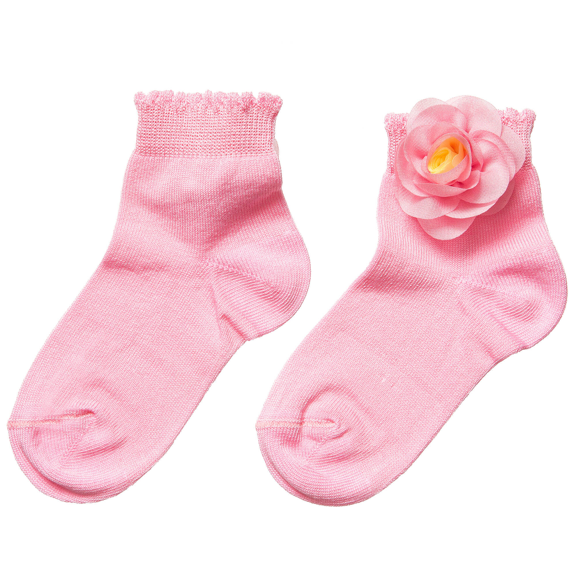 Story Loris - Girls Pink Socks with Floral Appliqué | Childrensalon Outlet