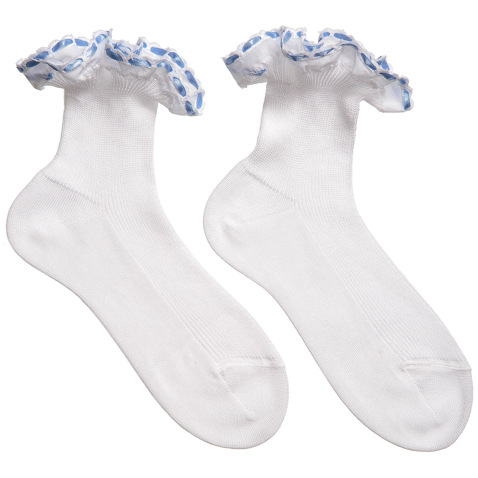 Story Loris - Girls White Cotton Socks with Blue Ribbon | Childrensalon ...