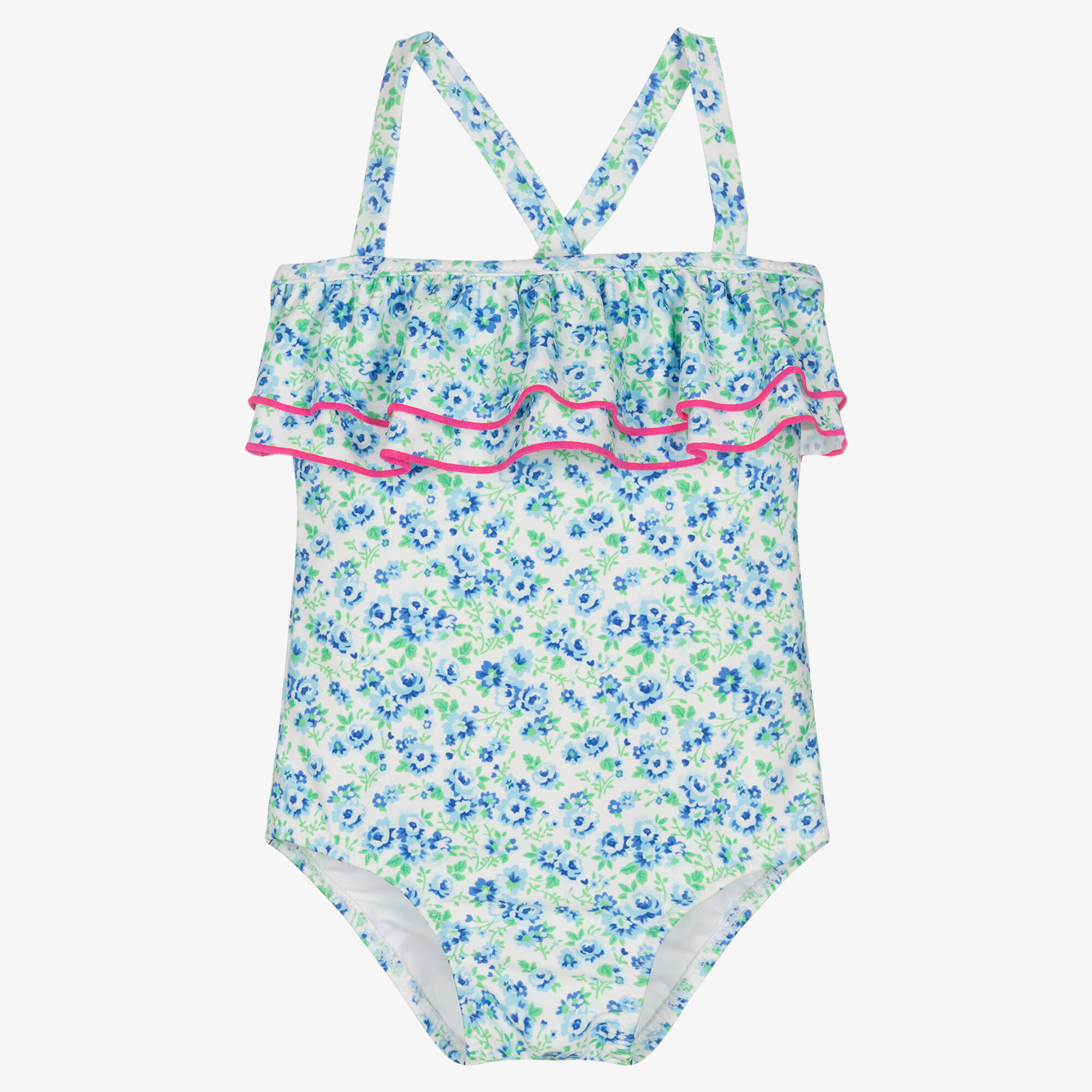 Sunuva - Baby Girls White & Blue Floral Swimsuit | Childrensalon Outlet