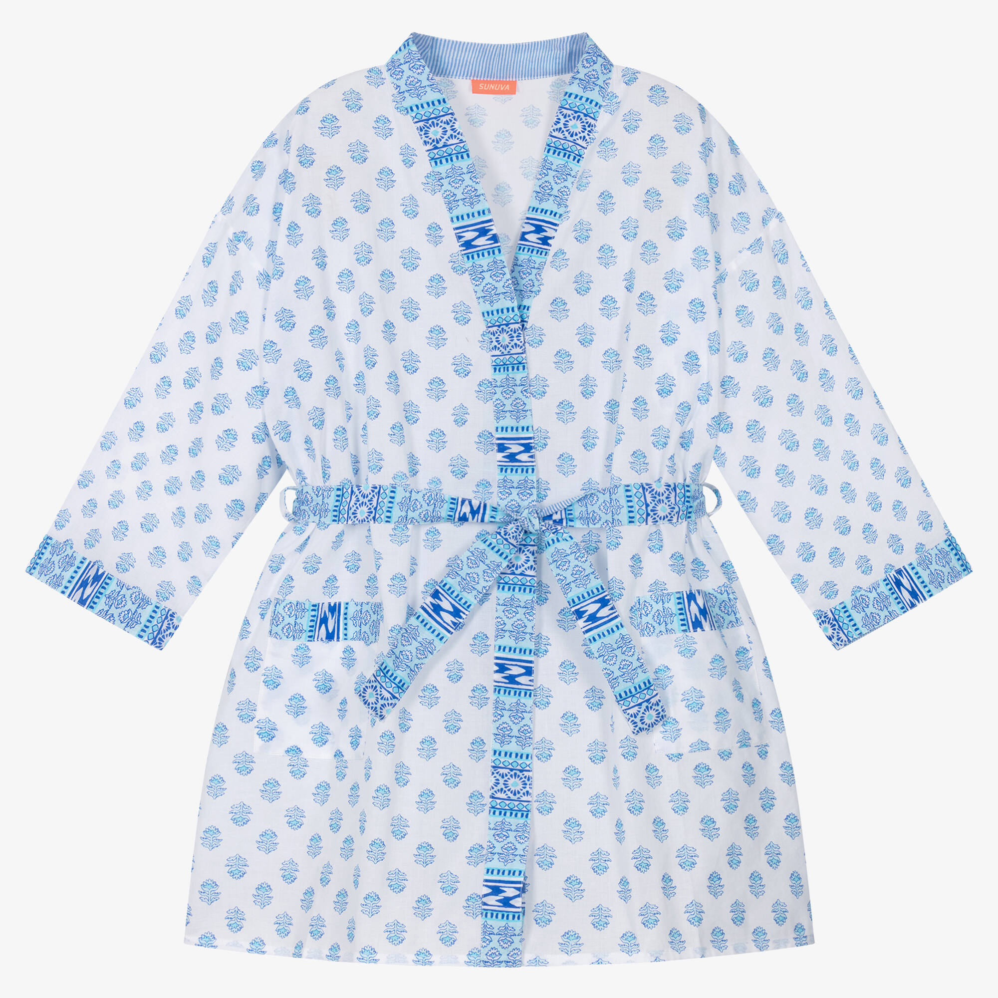 Sunuva - Girls Blue & White Cotton Robe | Childrensalon Outlet