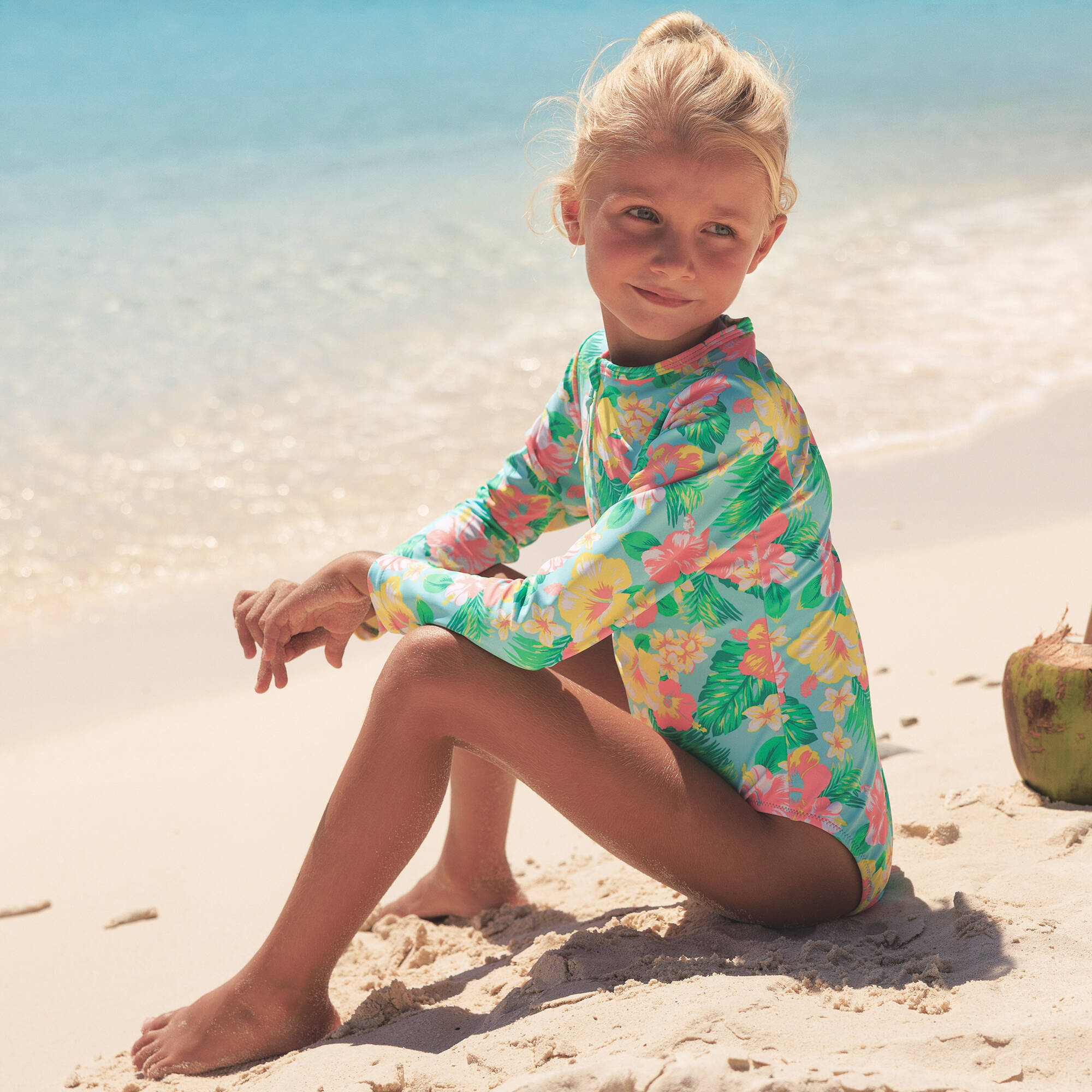 Sunuva - Girls Green Floral Print Swimsuit | Childrensalon Outlet