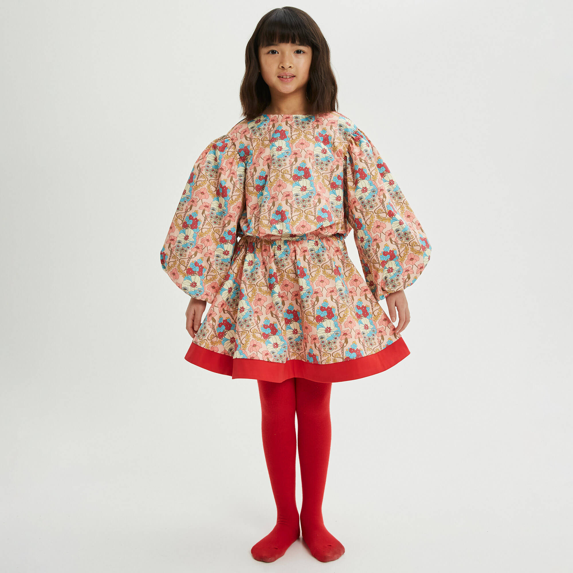 The Middle Daughter - Girls Coral Floral Cotton Top | Childrensalon Outlet