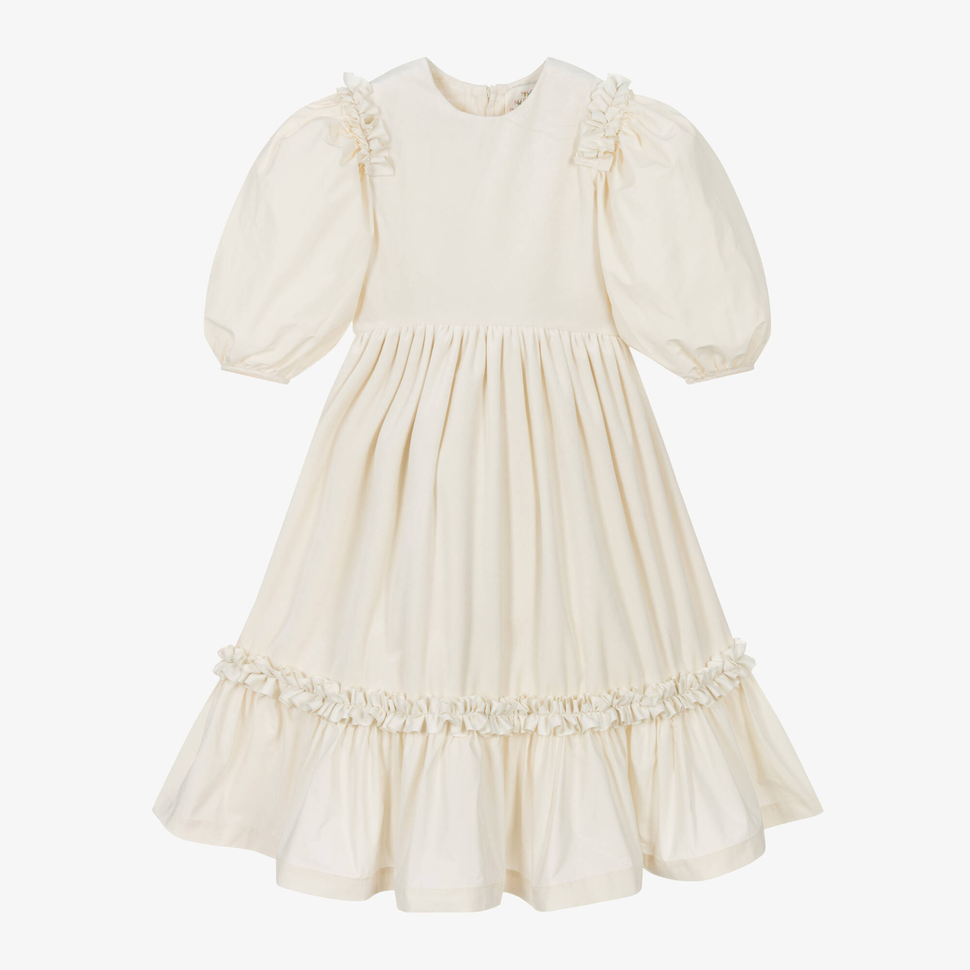 The Middle Daughter - Girls Cream Velour and Cotton Dress ...