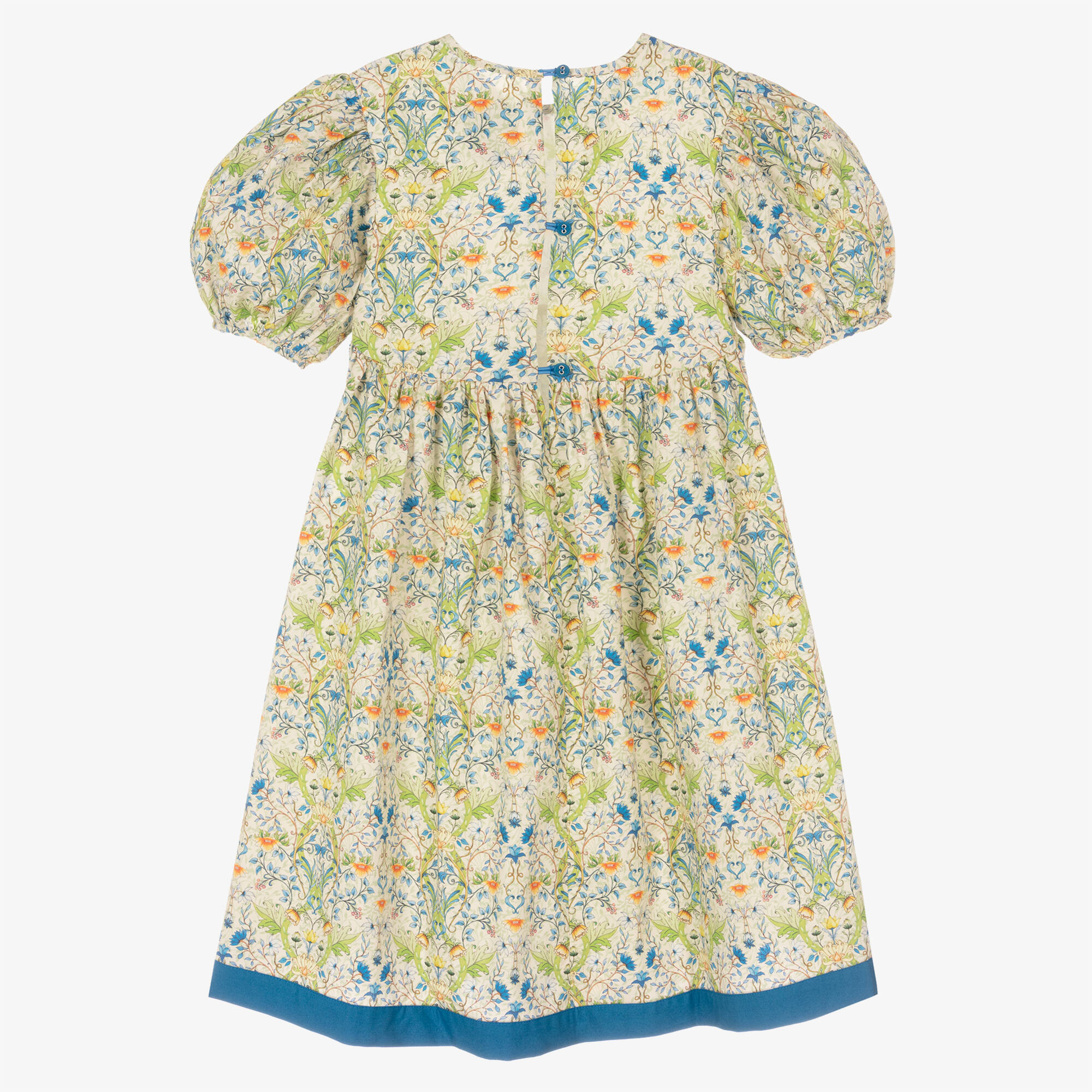 The Middle Daughter - Girls Ivory & Blue Floral Cotton Dress ...