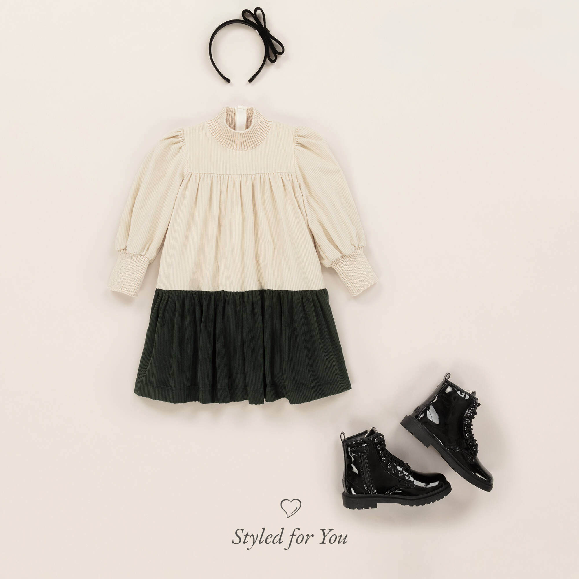 The Middle Daughter - Girls Ivory & Green Corduroy Dress ...