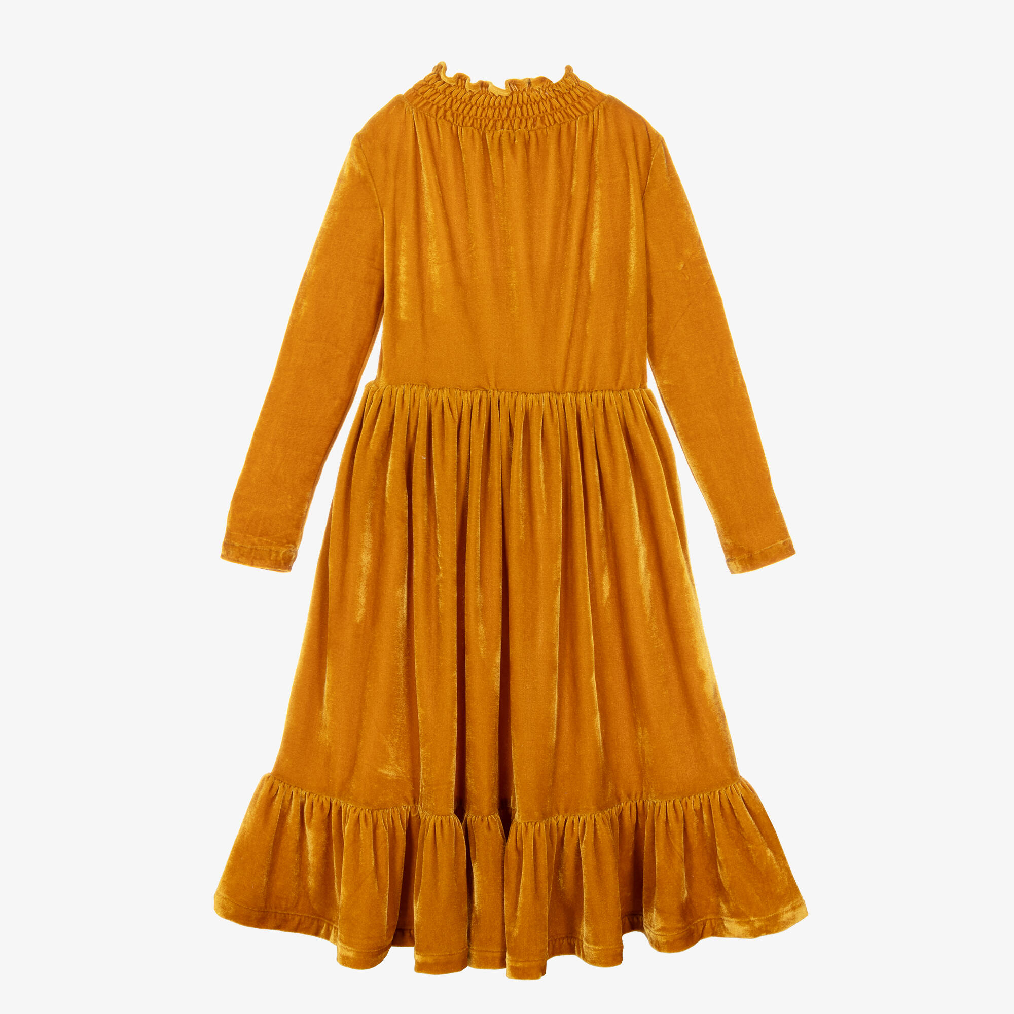 The Middle Daughter - Girls Ochre Velour Tiered Dress | Childrensalon ...