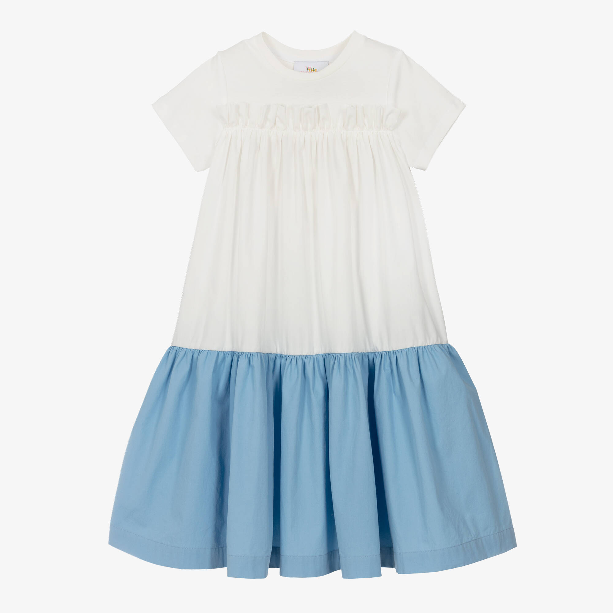 The Middle Daughter - Girls White & Blue Tiered Dress | Childrensalon ...