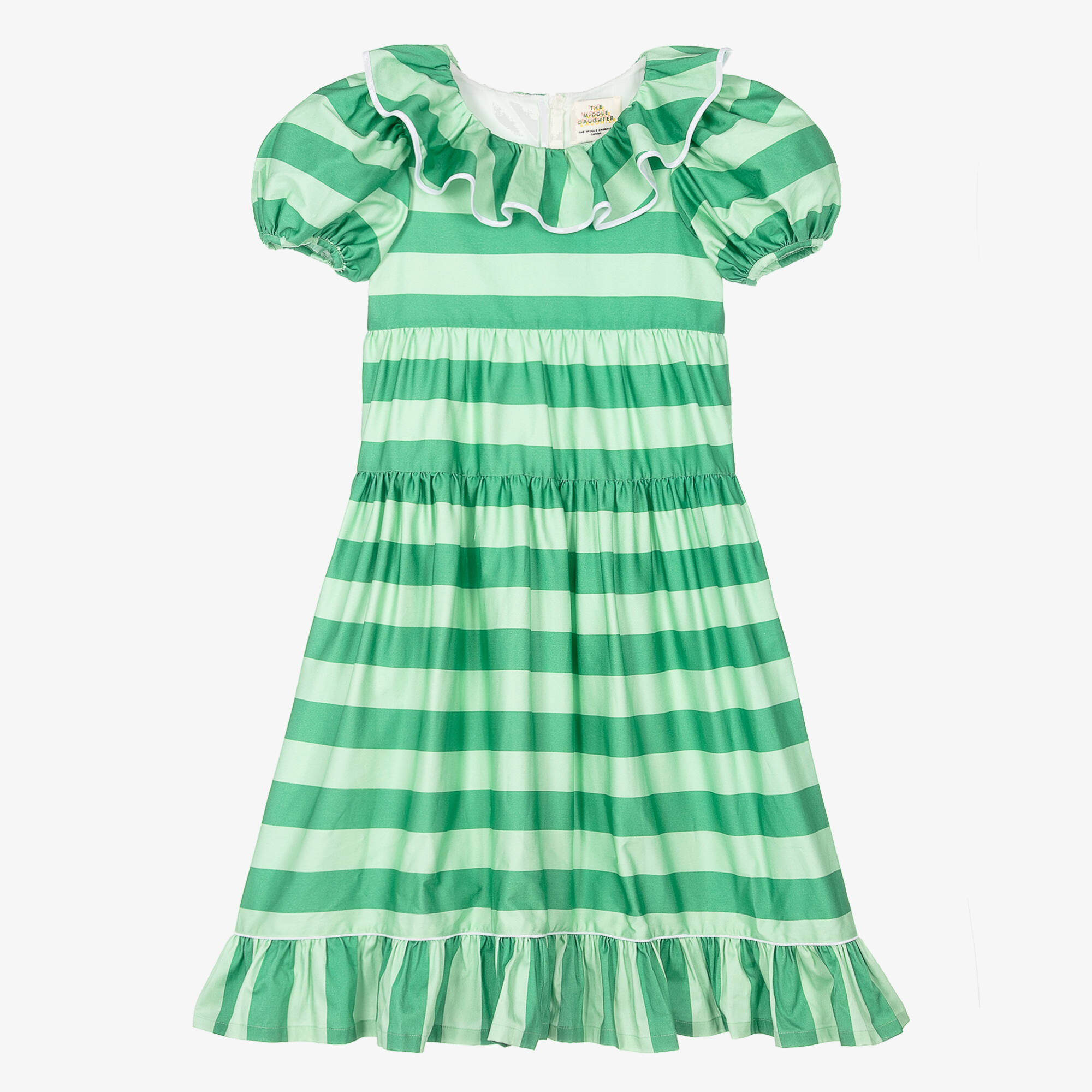The Middle Daughter - Teen Girls Green Striped Cotton Dress ...