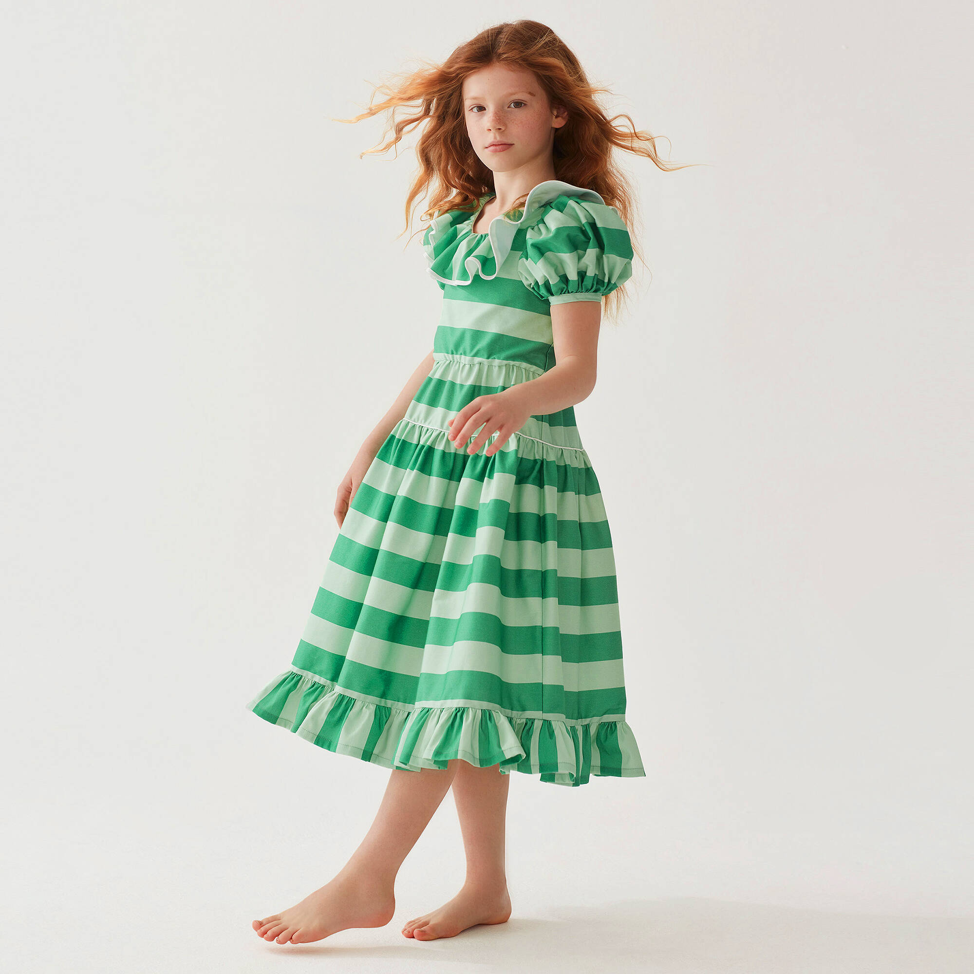 The Middle Daughter - Teen Girls Green Striped Cotton Dress ...